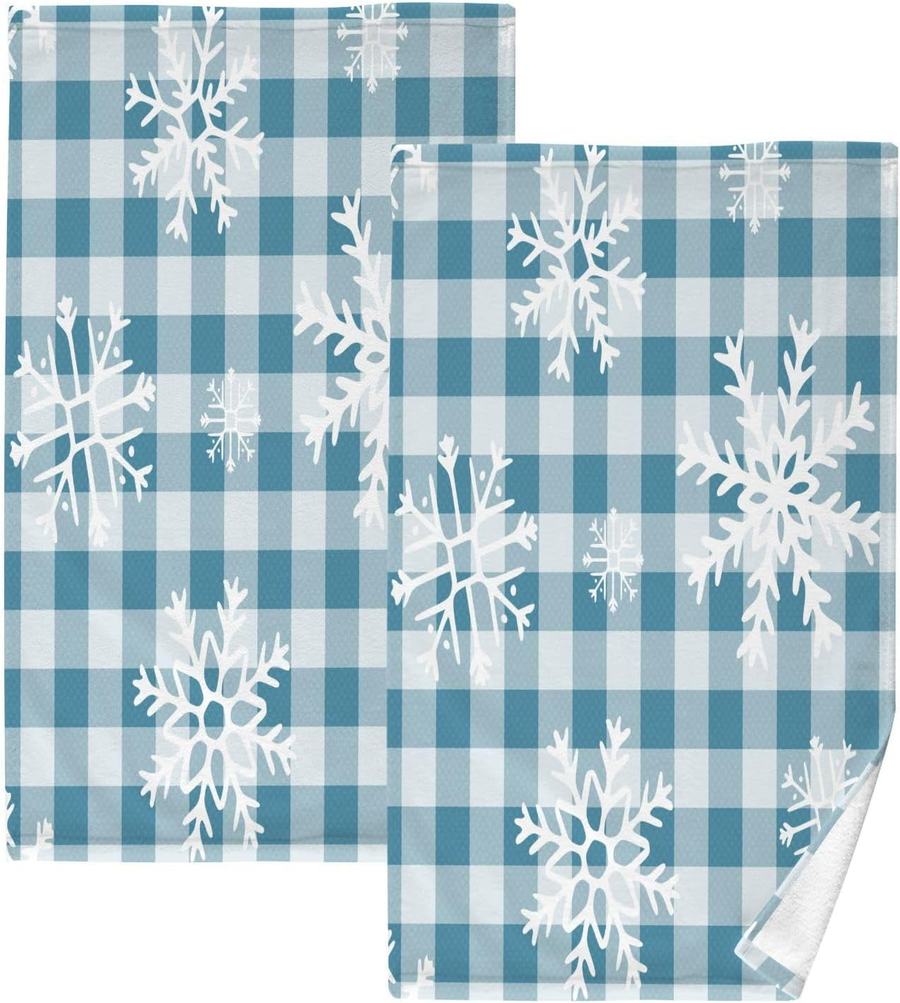 GZHJMY Blue Snowflake Plaid Cotton Hand Towel Set of 2, Highly ...