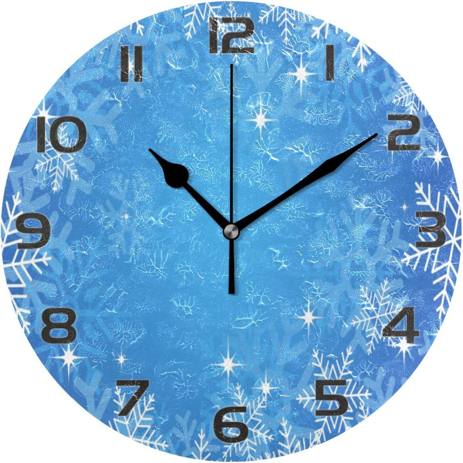 GZHJMY Blue Snowflake Wall Clock, Silent Non Ticking Battery Operated ...
