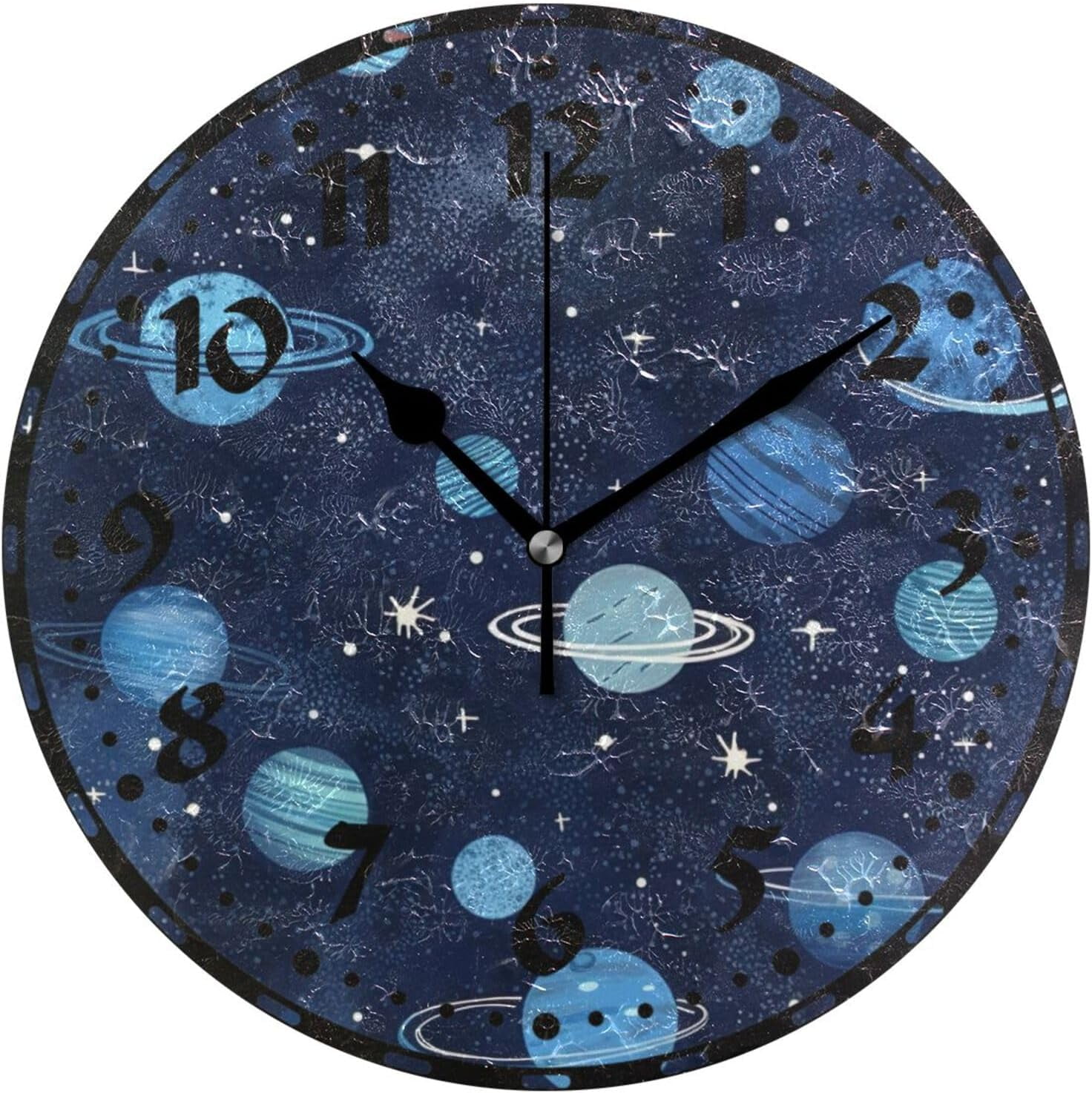 GZHJMY Blue Space Theme Wall Clock, PVC Silent Non Ticking 10 Inch ...