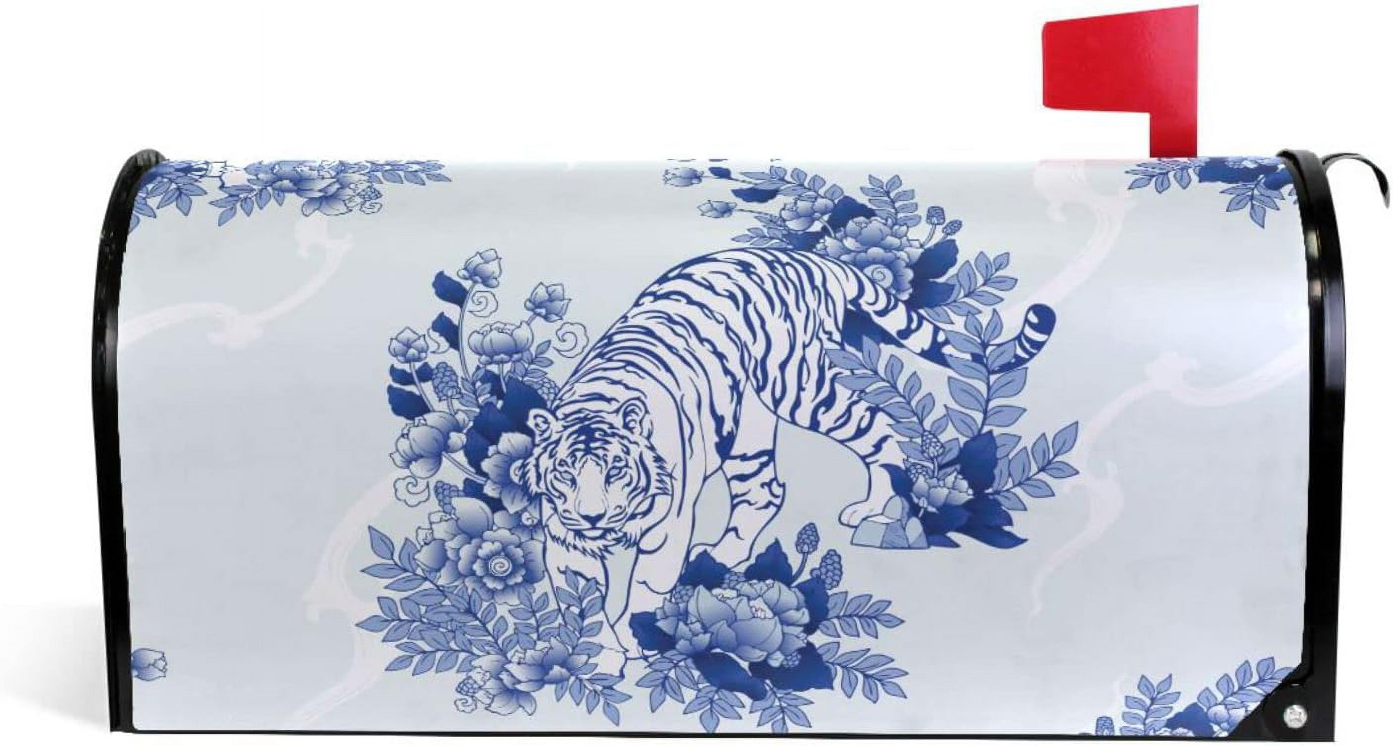 GZHJMY Blue Tiger Flower Chinoiserie Magnetic Mailbox Cover Large Size ...