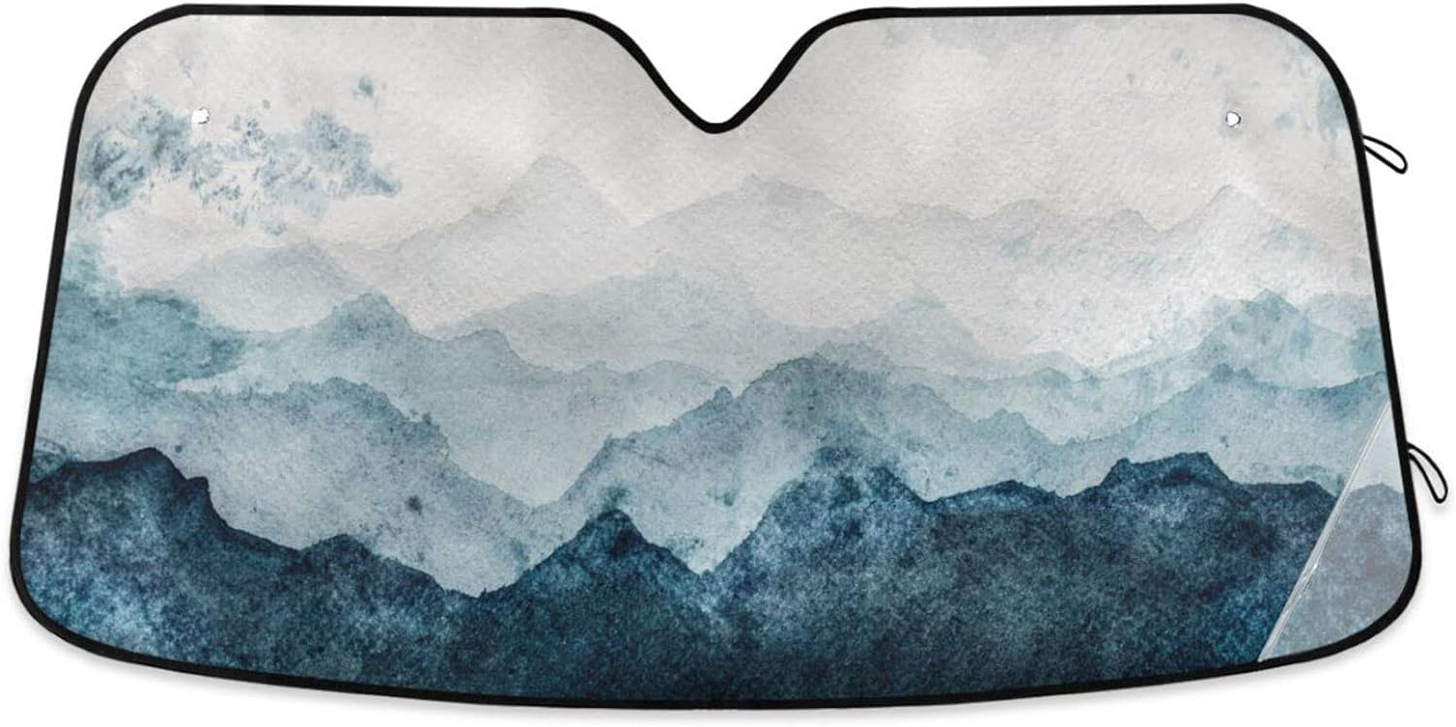GZHJMY Blue Watercolor Mountains Car Windshield Sunshade Front Auto Sun ...