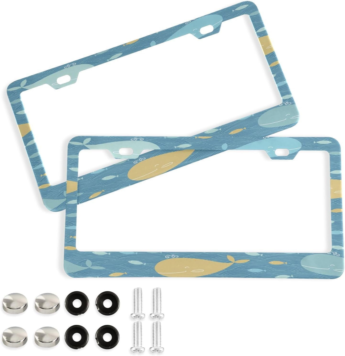 GZHJMY Blue Wavy Whale License Plate Frames Set of 2, Universal ...