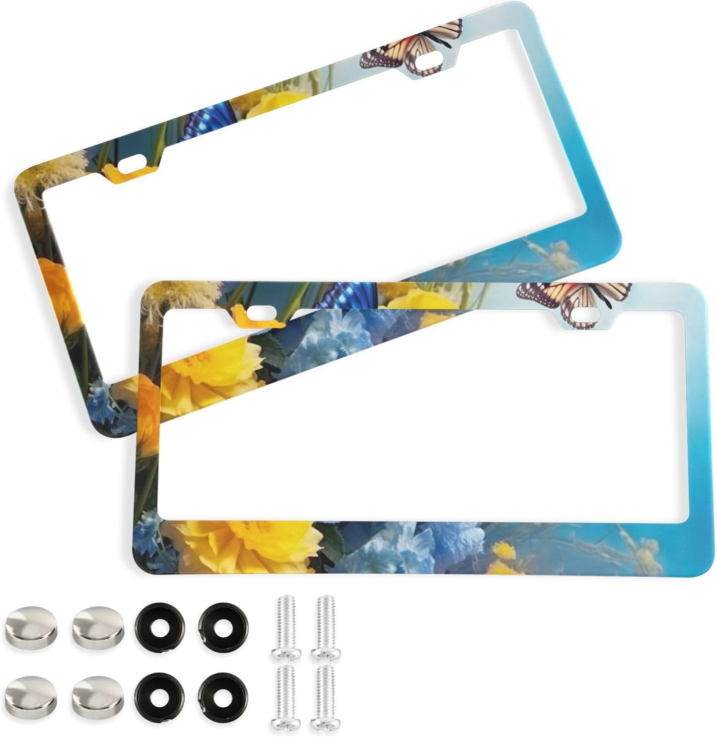 GZHJMY Blue & Yellow Flowers License Plate Frames 2 Pack Aluminum ...