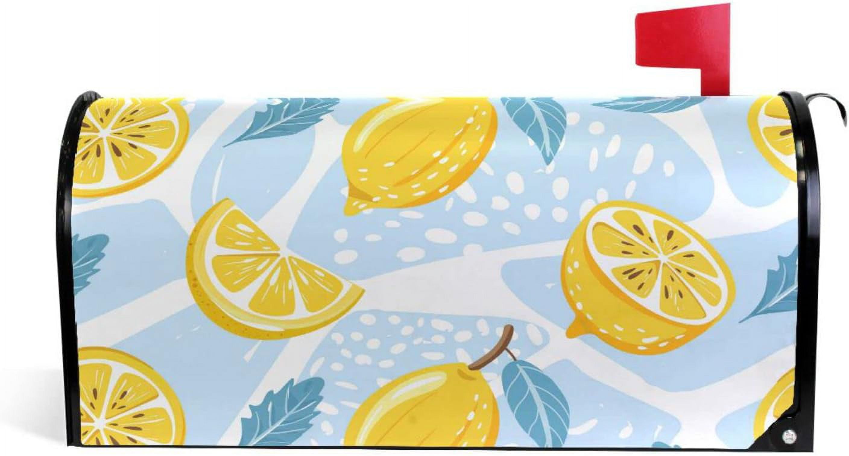 GZHJMY Blue Yellow Lemon Slice Mint Leaves Magnetic Mailbox Cover Large ...
