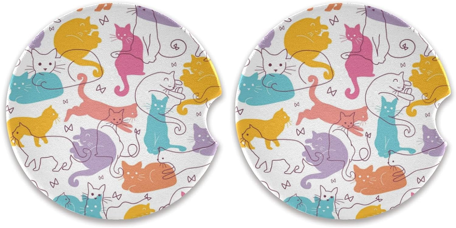 GZHJMY Blue Yellow Rose Red Purple Cat Car Coasters 2 Pieces, Absorbent ...