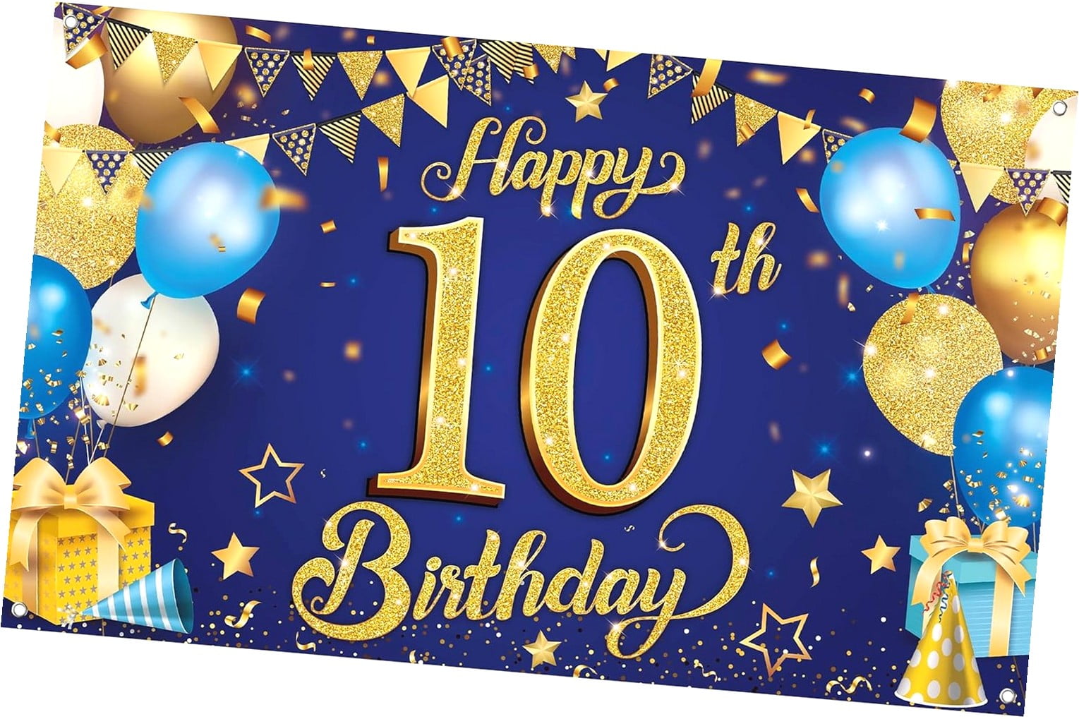 GZHJMY, Blue and Happy 10th Birthday Banner 72x44 Inch, 10th Birthday ...