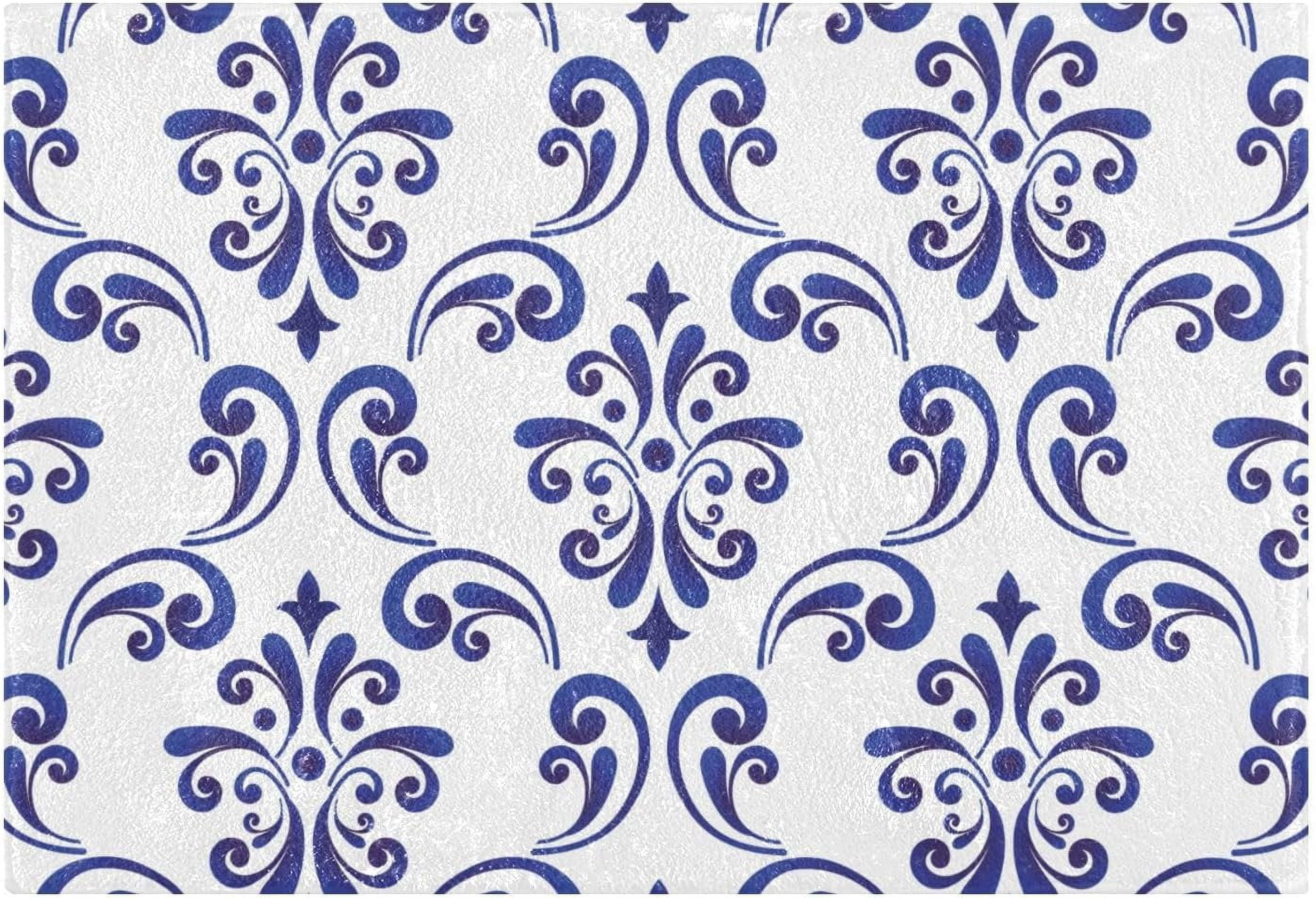 GZHJMY Blue and White Floral Ceramic Bathroom Rug Rectangular Bath Mat ...