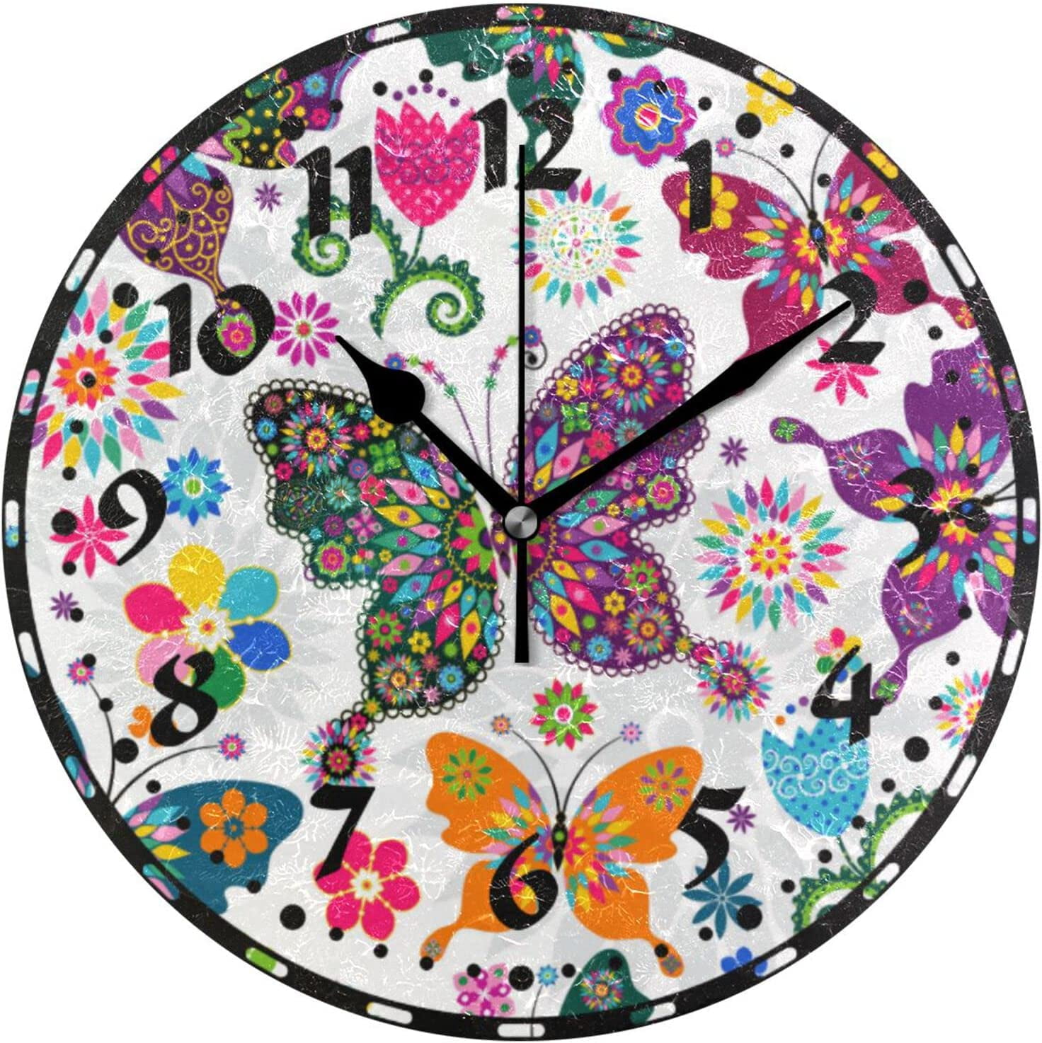 GZHJMY Bohemian Butterfly Flowers Wall Clock, PVC Silent Non Ticking 10 ...