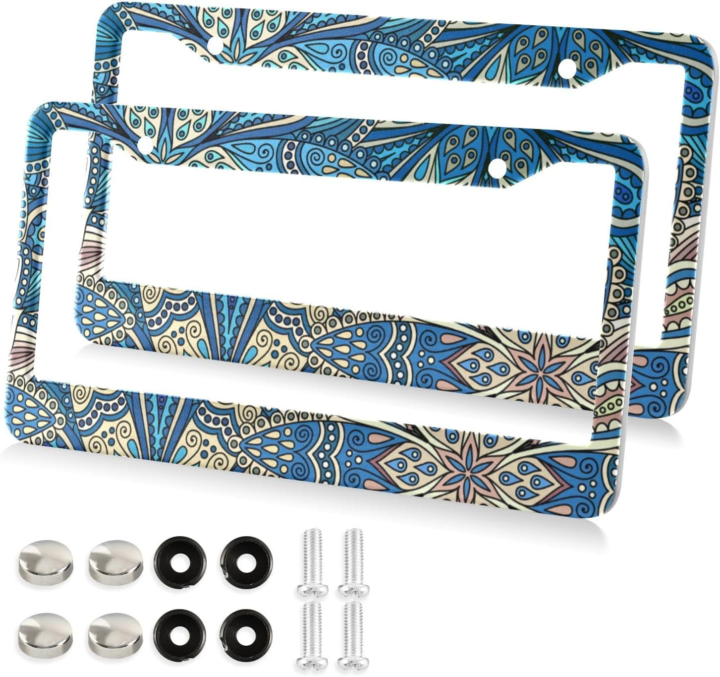 GZHJMY Boho Chic Flower Geometriac Blue License Plate Frames for Women ...