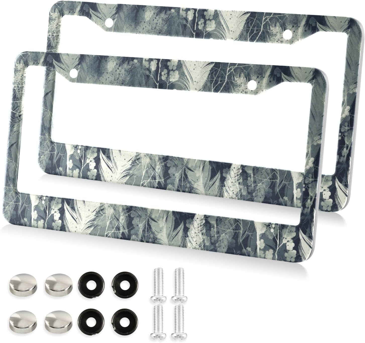 GZHJMY Boho Twigs and Feather Bohemian Grey License Plate Frames for ...
