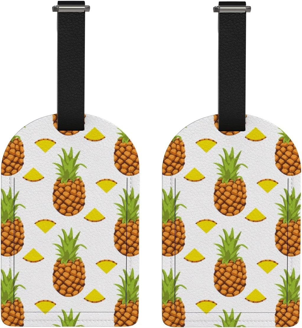 GZHJMY Bright Pineapple Luggage Tags Set of 2, PU Leather Travel ID ...