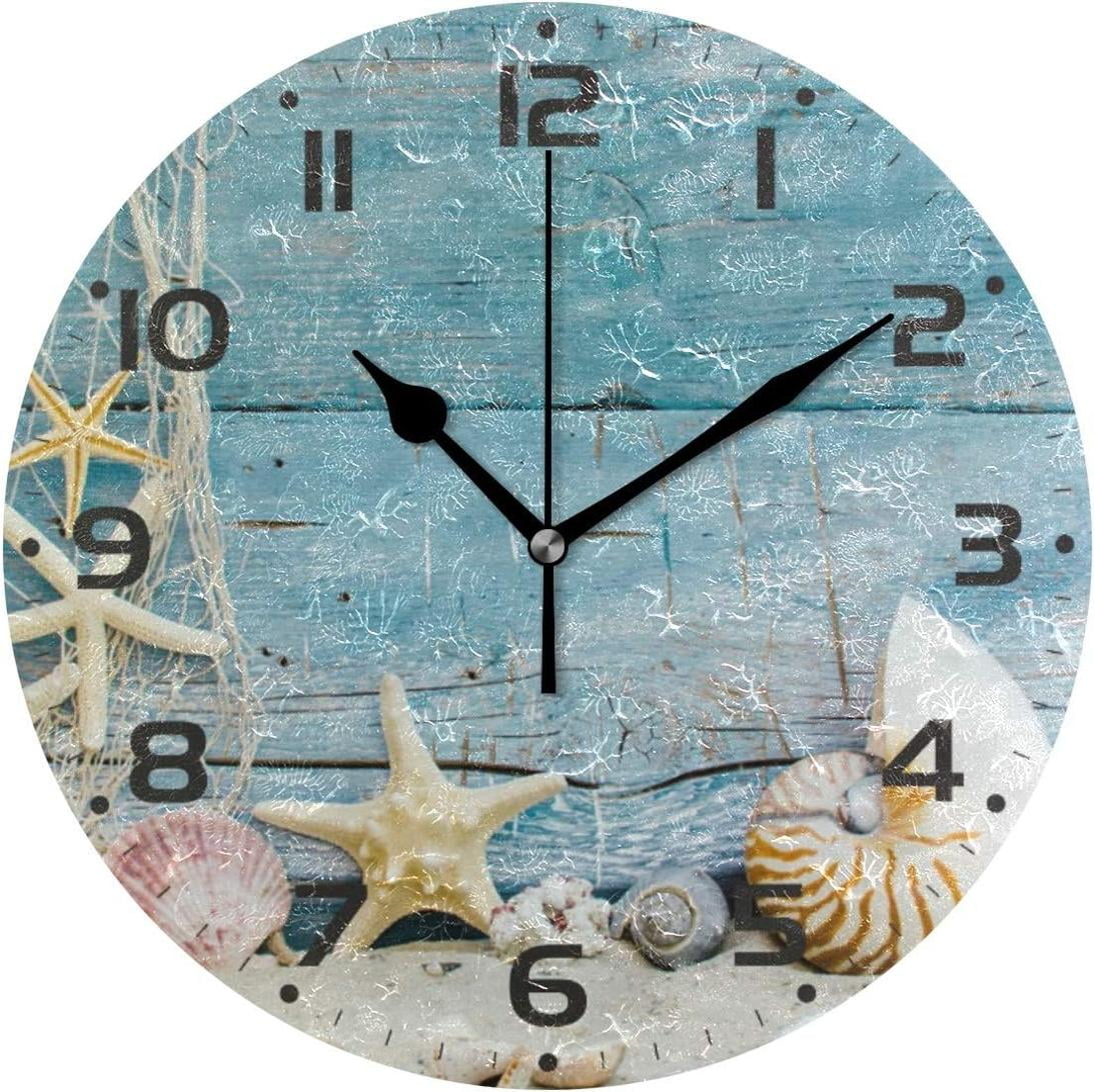 GZHJMY Brilliant Starfish Beach Wall Clock, 10" Silent Non Ticking ...