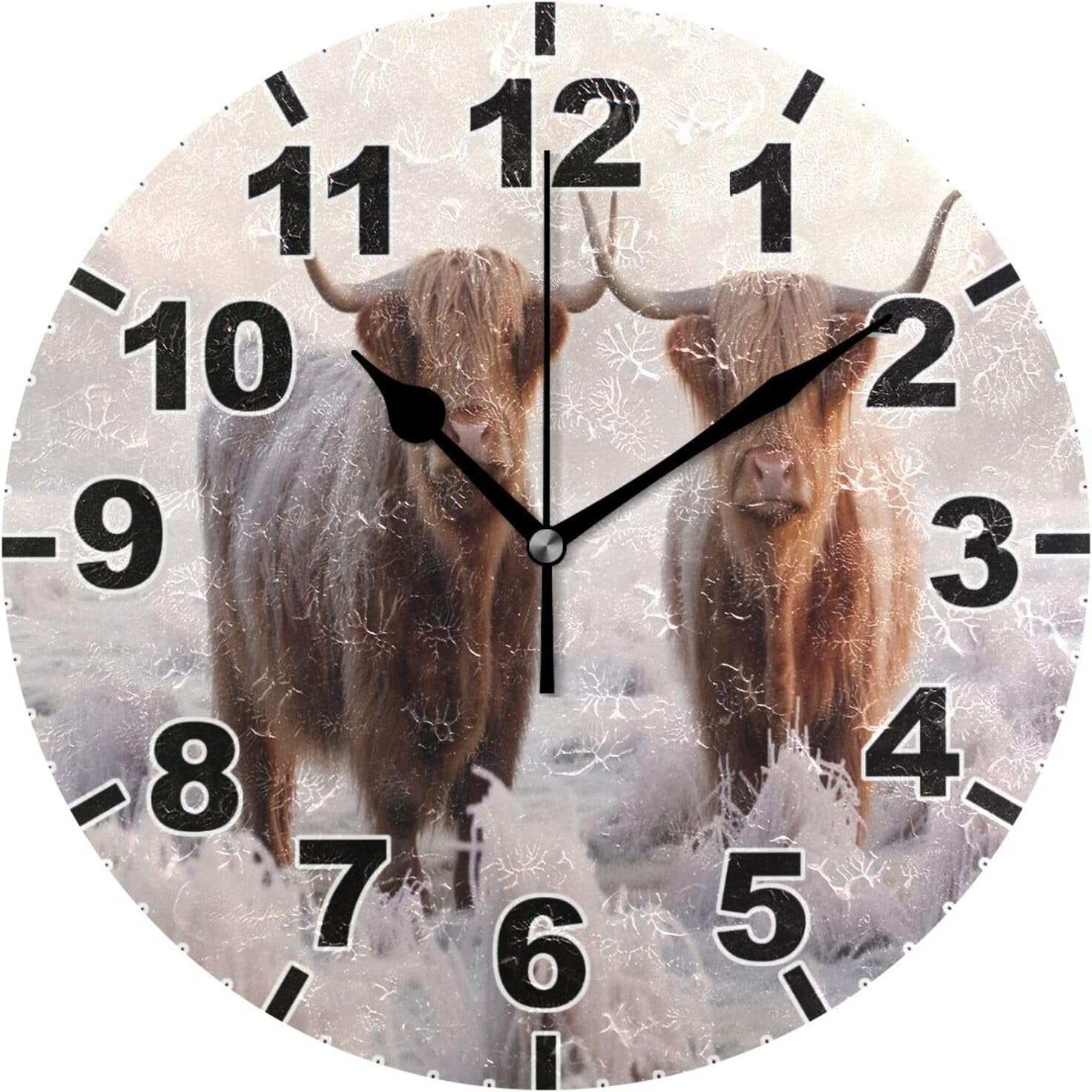 GZHJMY Brown Highland Cows Round PVC Wall Clock, Battery Operated ...