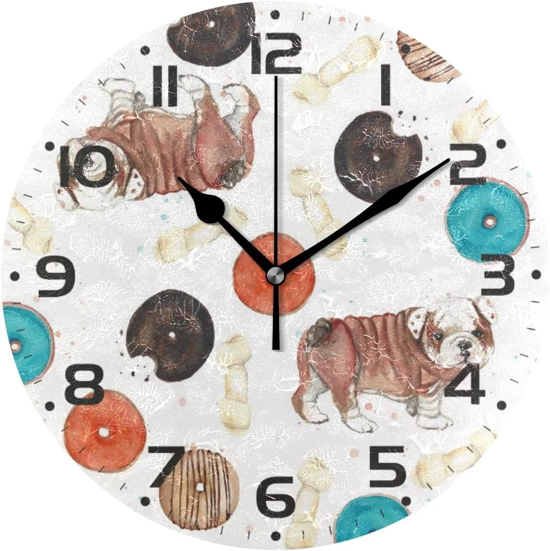 GZHJMY Bulldog Bones Wall Clock, 10" Silent Non Ticking Round Clock ...