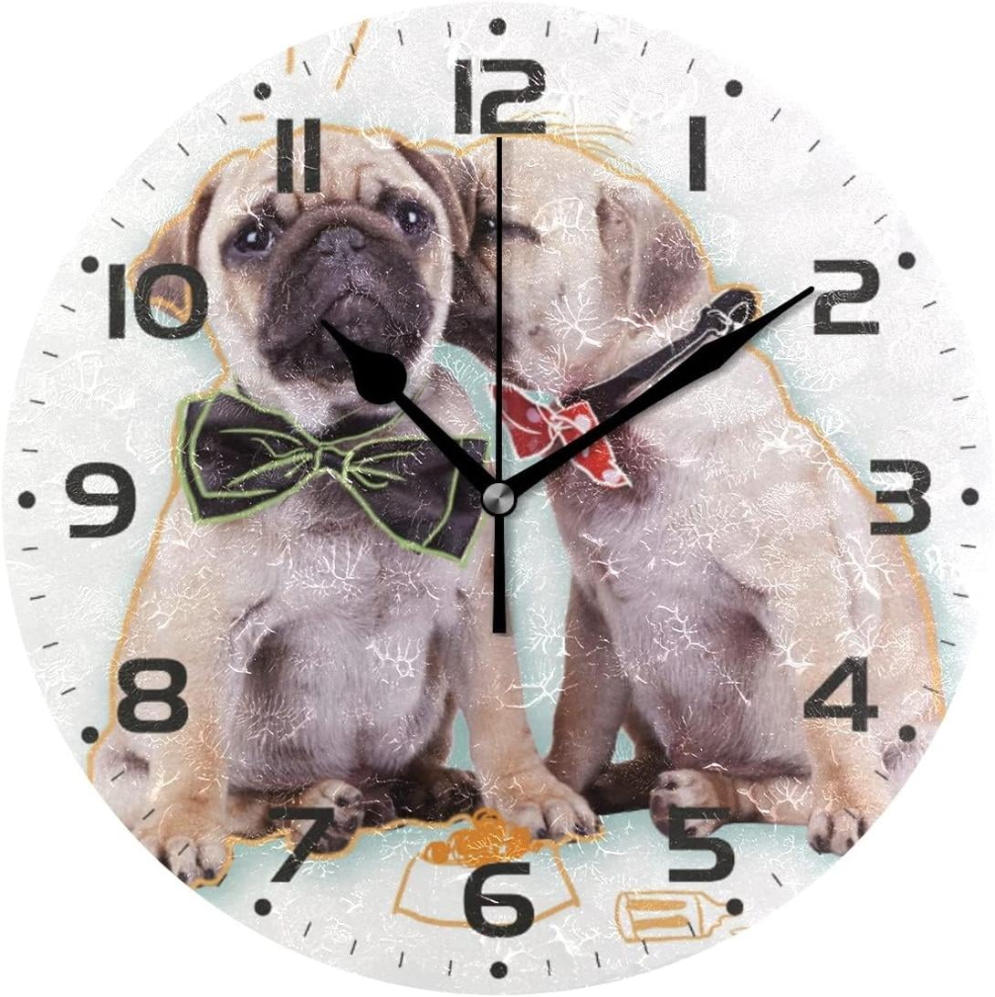 GZHJMY Bulldog Cute Puppy Wall Clock, 10" Silent Non Ticking Round ...