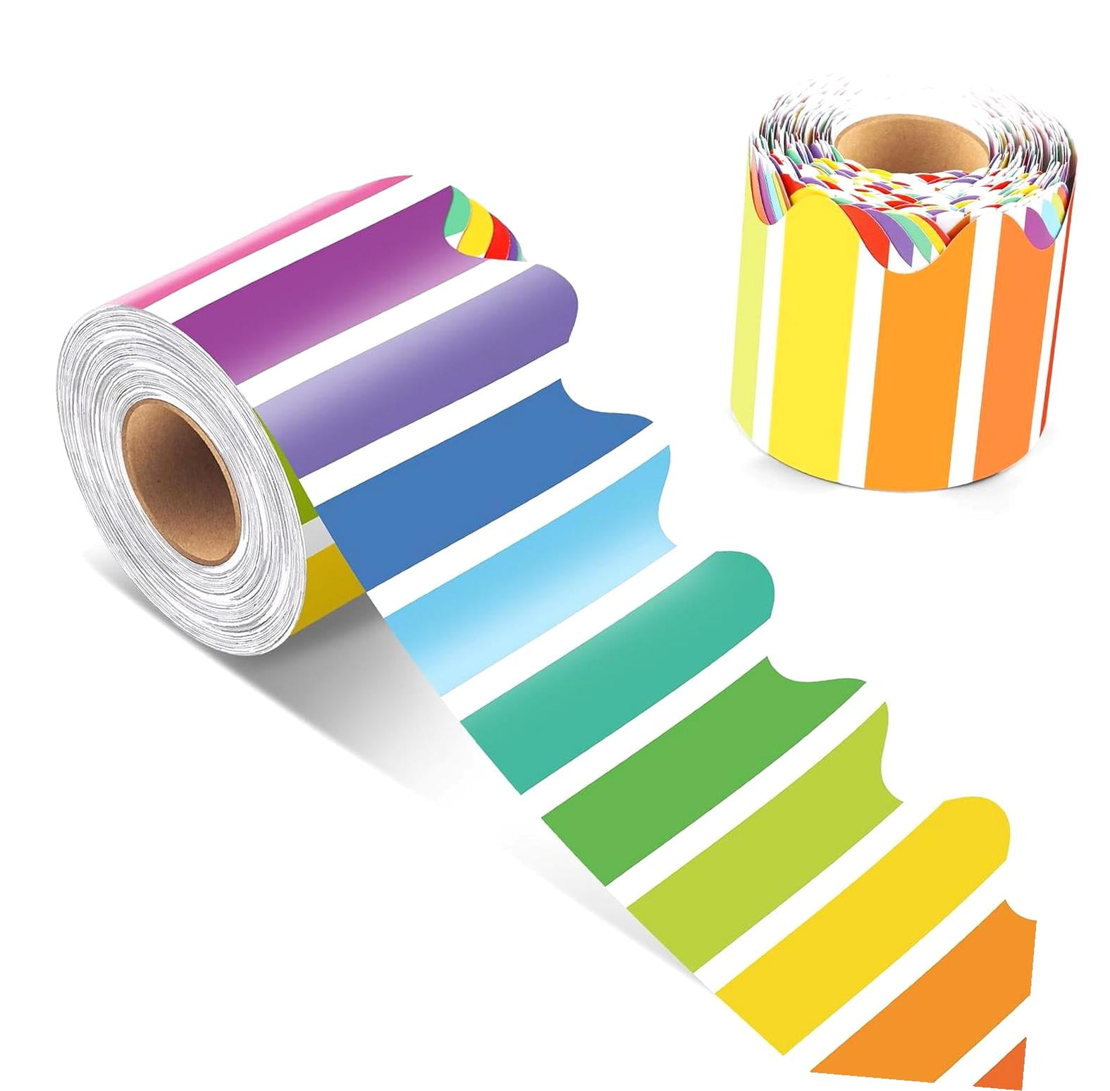 GZHJMY Bulletin Board Borders, 65 FT Colorful Stripe Scalloped Trim ...