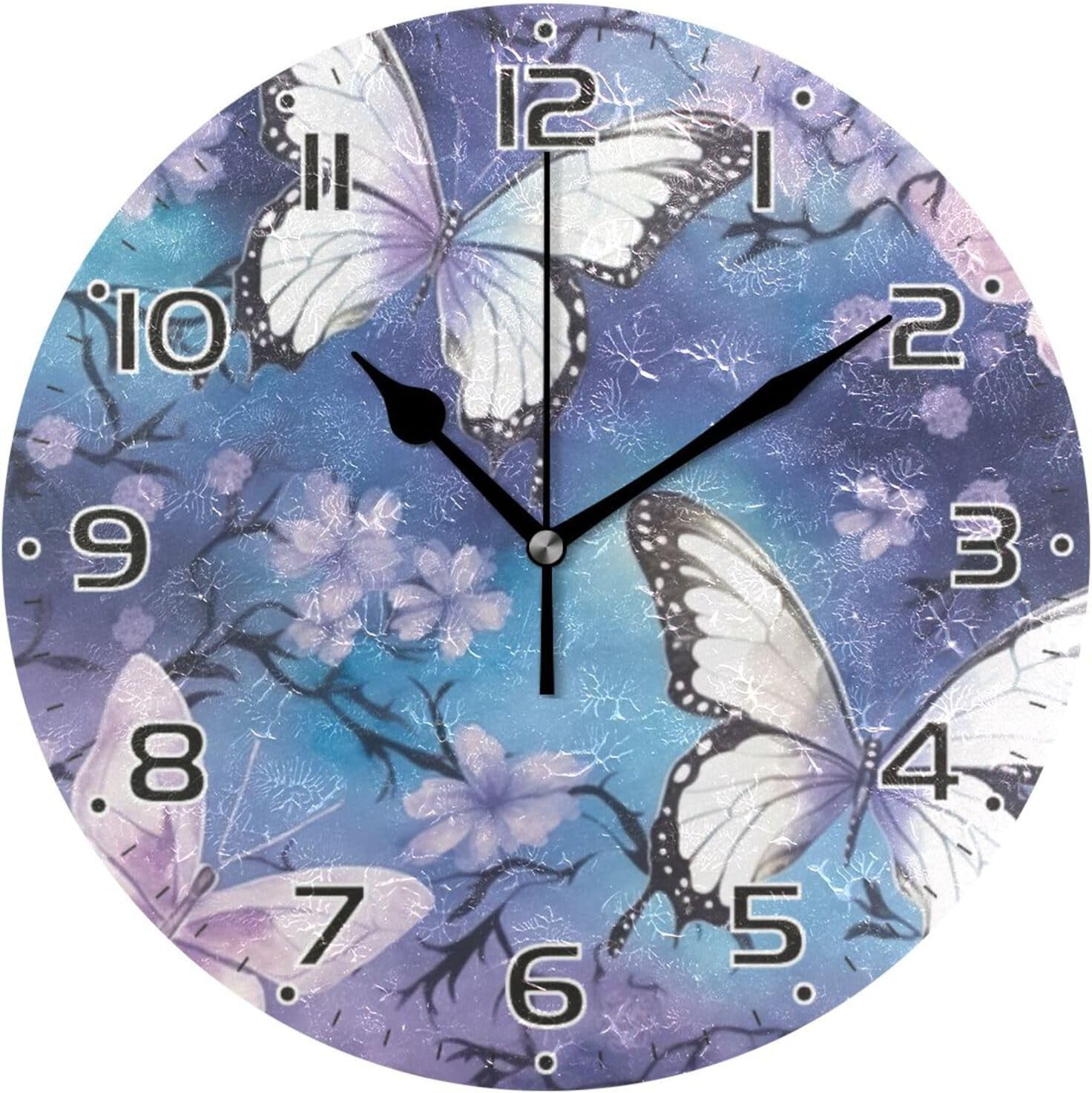 GZHJMY Butterfly Clock Silent Round Wall Clock Non Ticking Battery ...