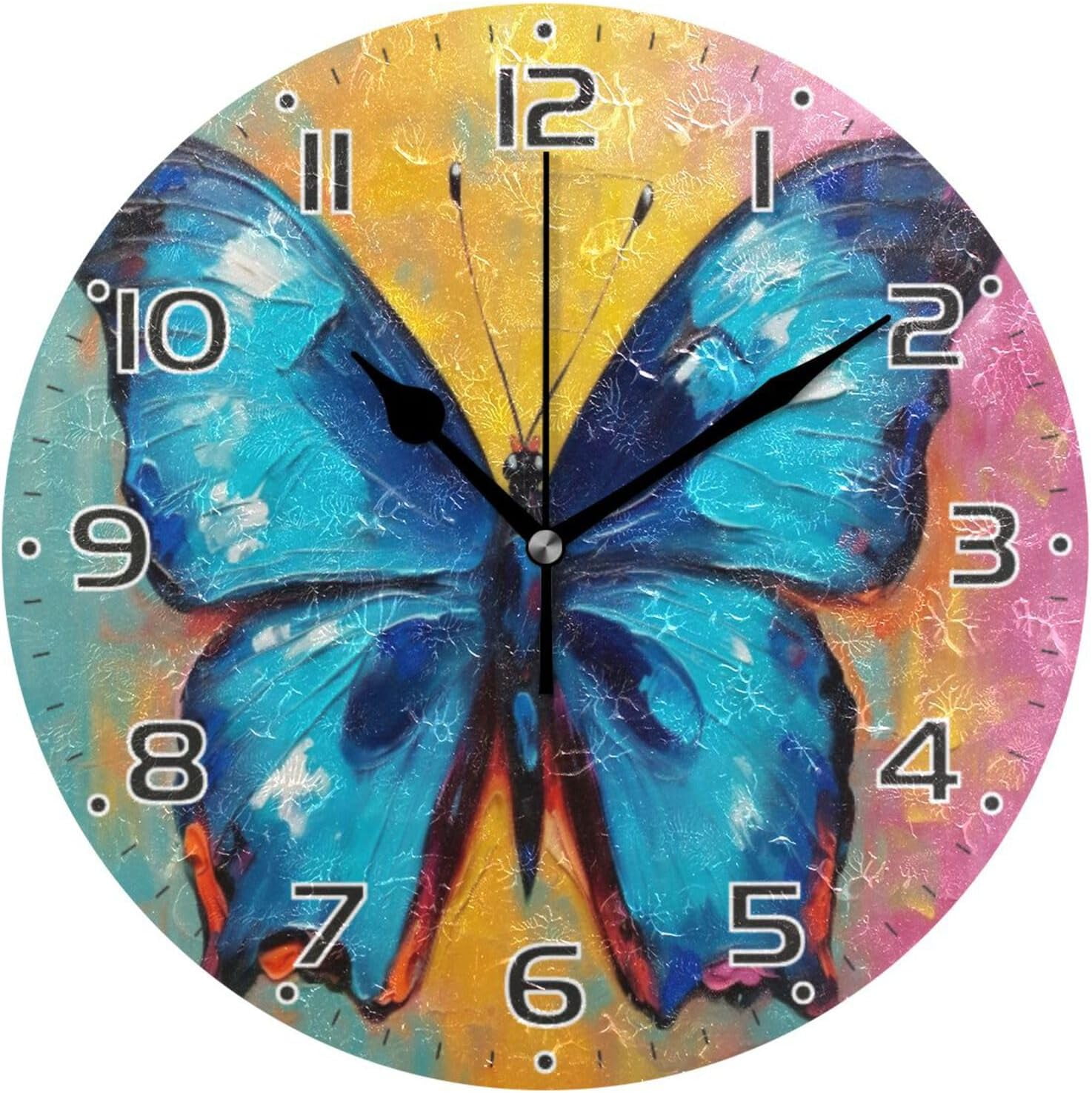 GZHJMY Butterfly Clock Silent Round Wall Clock Non Ticking Battery ...