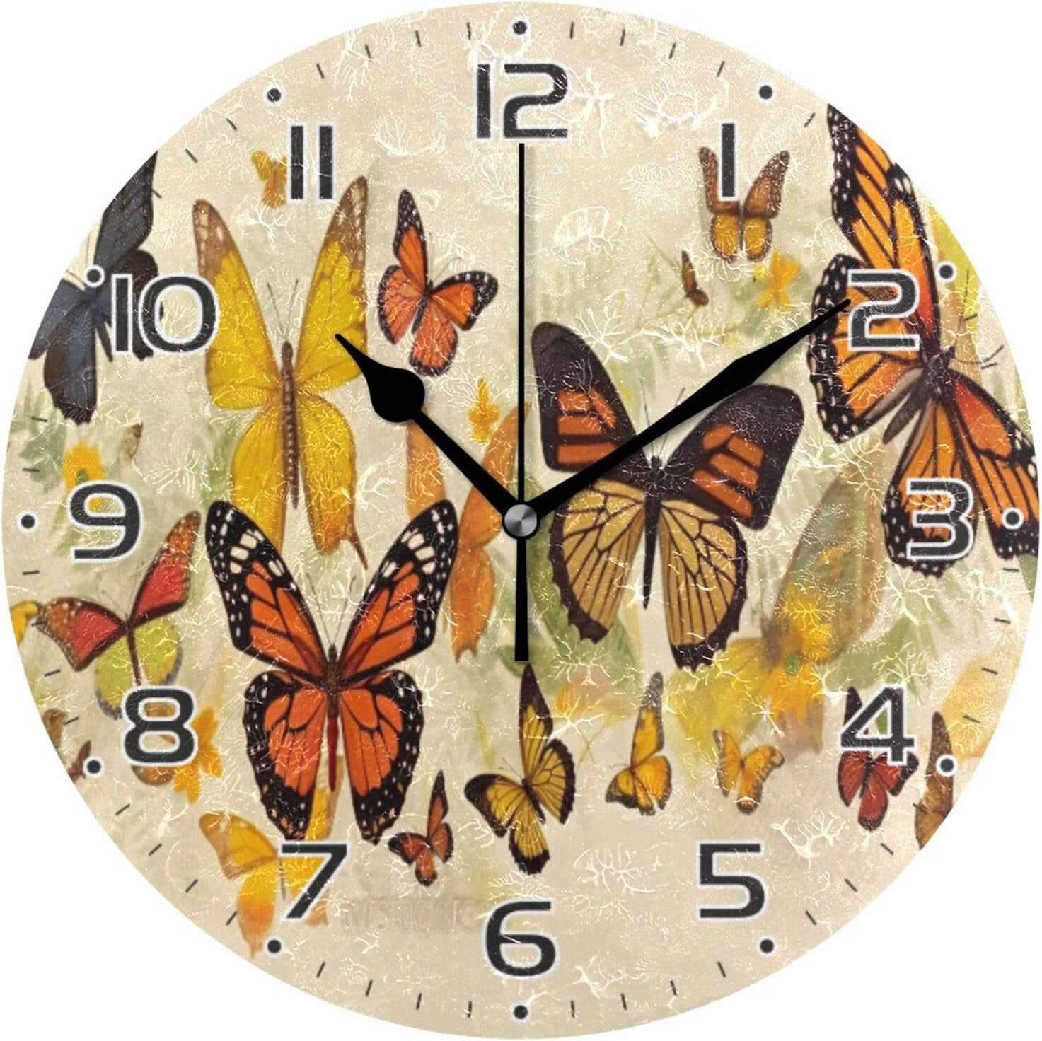 GZHJMY Butterfly Flower Clock Silent Round Wall Clock Non Ticking Battery Device Clocks Creative ...