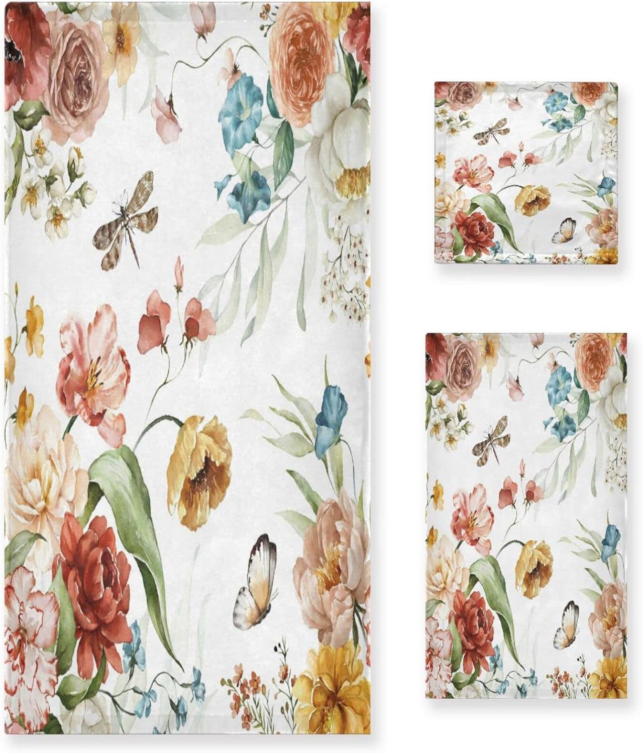 GZHJMY Butterfly Flowers Bath Towel Set of 3, Highly Absorbent & Soft ...