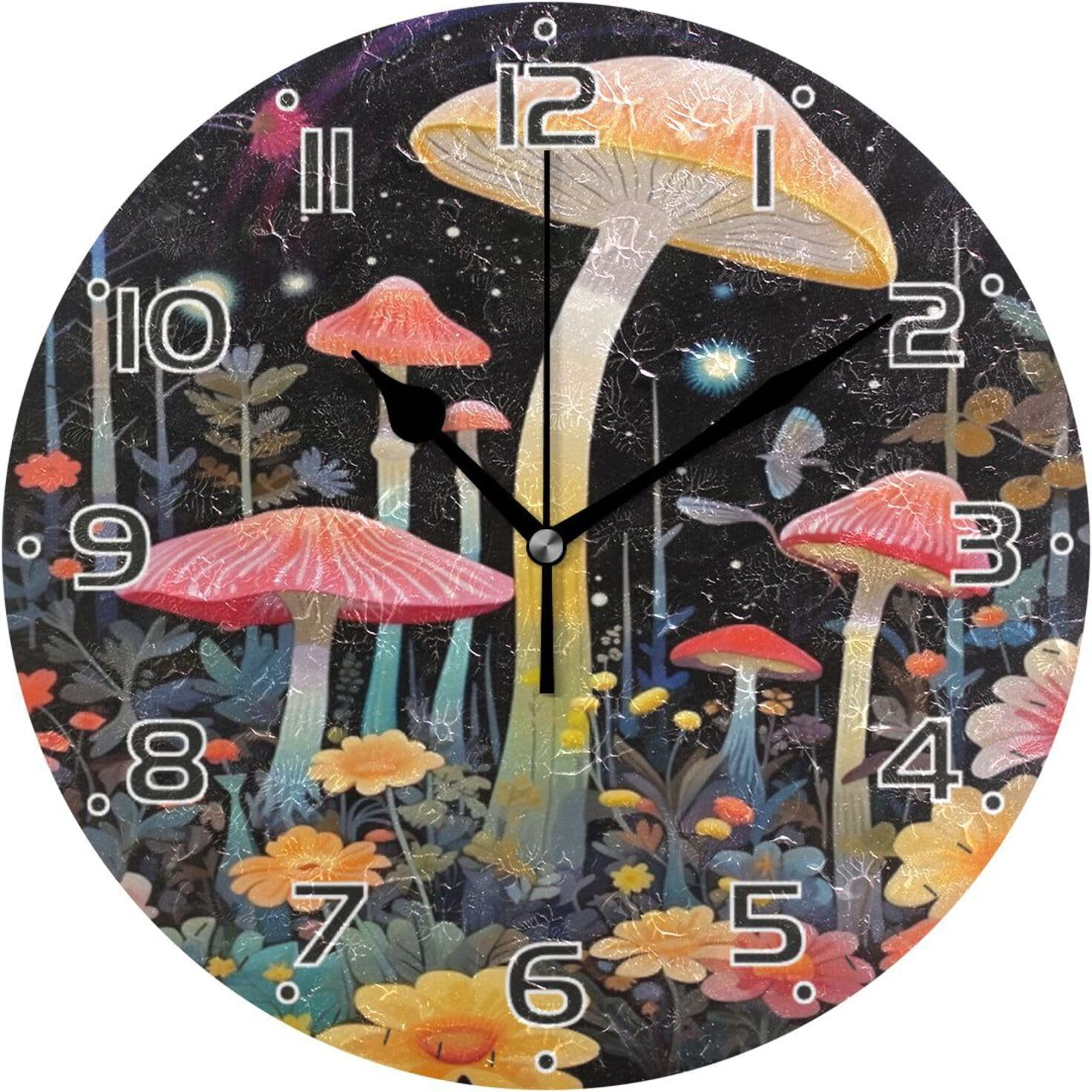 GZHJMY Butterfly Mushroom Clock Silent Round Wall Clock Non Ticking ...