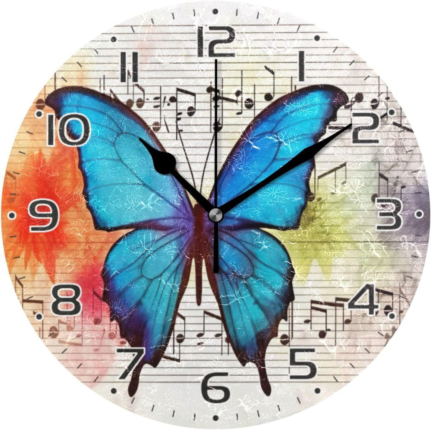 GZHJMY Butterfly Musical Note Clock Silent Round PVC Wall Clock Non ...