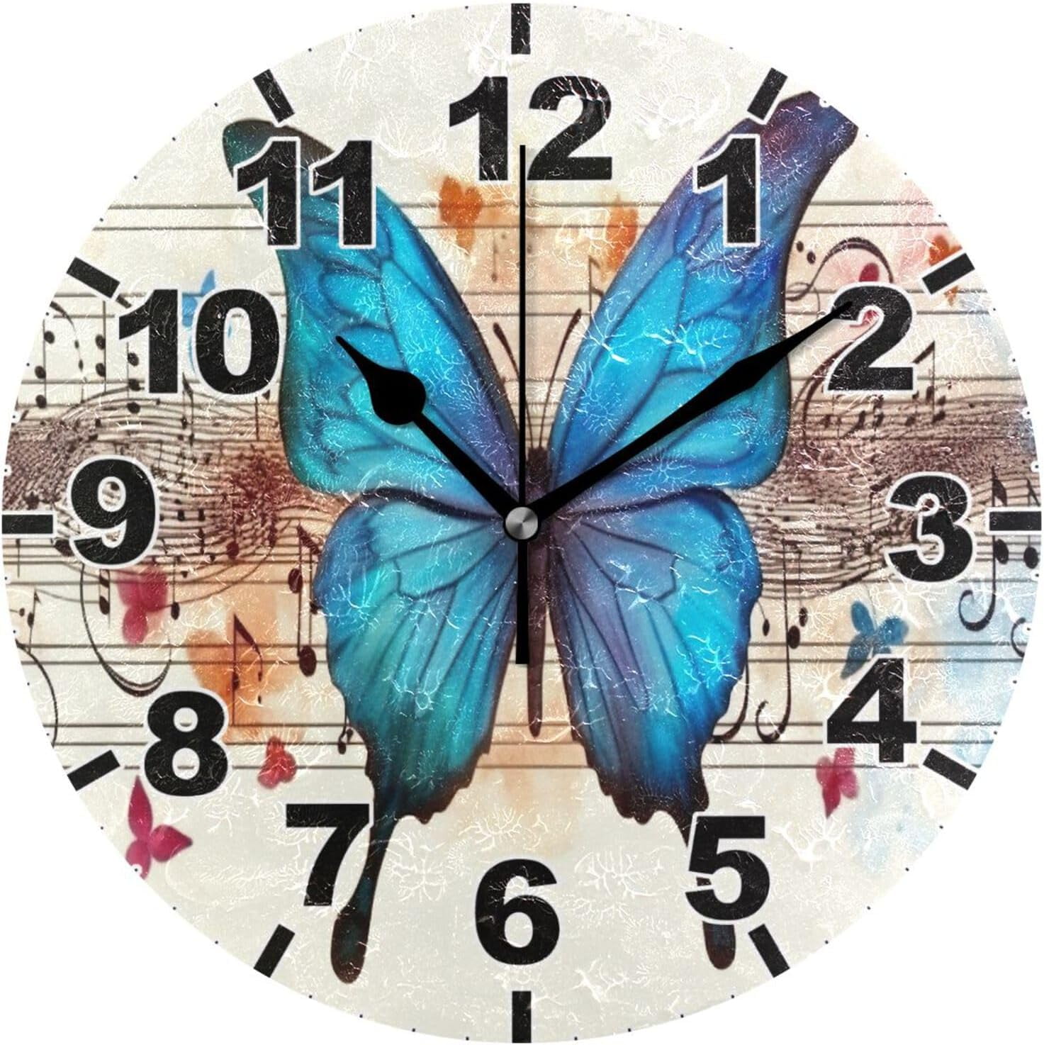 GZHJMY Butterfly Musical Round Wall Clock, Battery Operated Silent Non ...