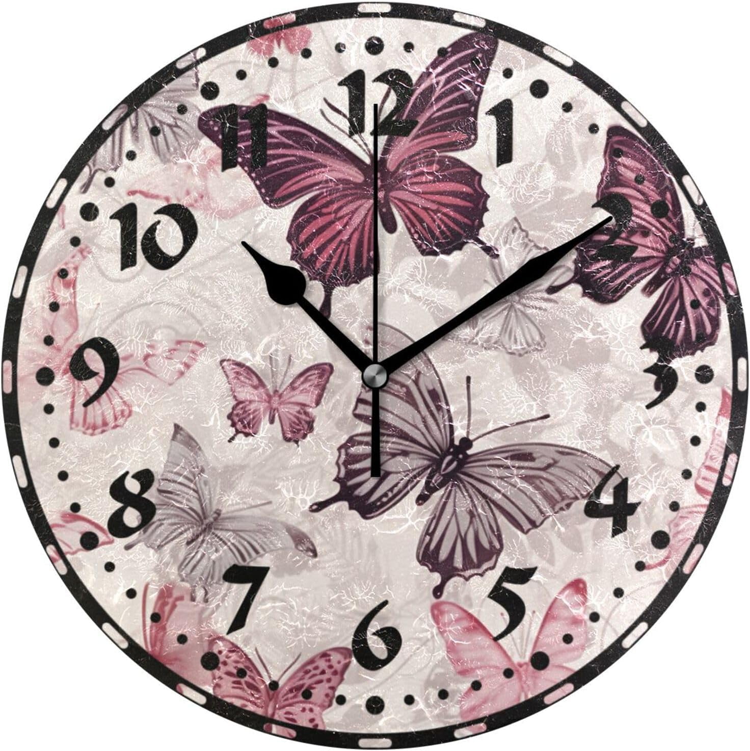 GZHJMY Butterfly Pattern Wall Clock, PVC Silent Non Ticking 10 Inch ...