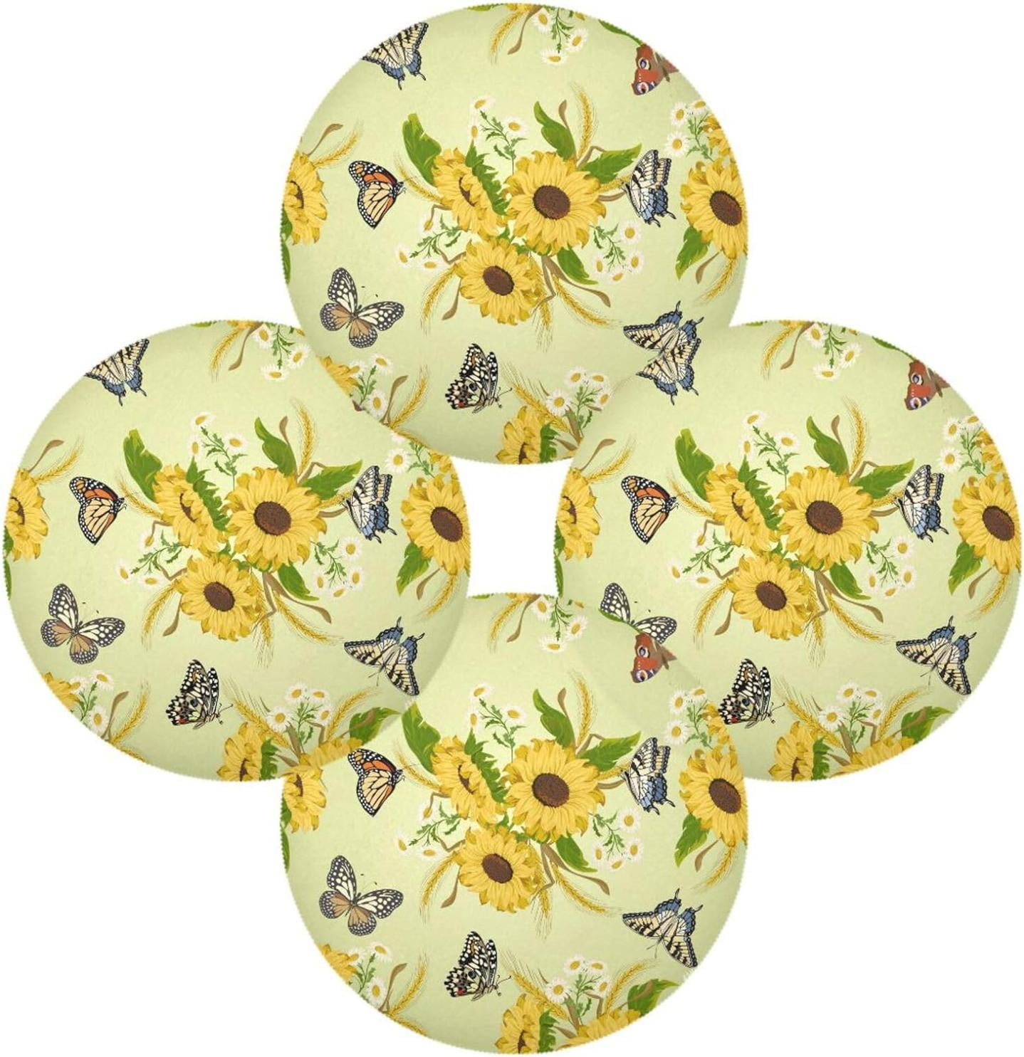 GZHJMY Butterfly Sunflower Round Placemats, 4 Pack Table Mats for ...