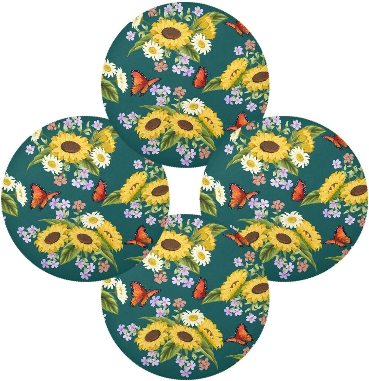 GZHJMY Butterfly Sunflowers Round Placemats, 4 Pack Table Mats for ...