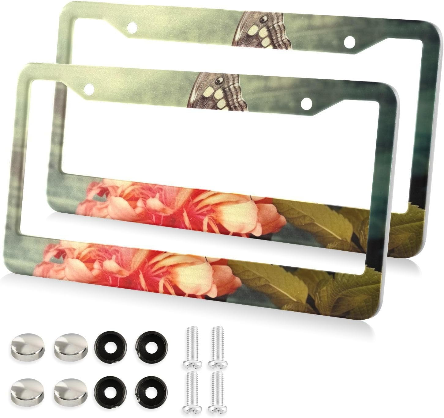GZHJMY Butterfly Vintage License Plate Frames 2 Pack Aluminum License ...
