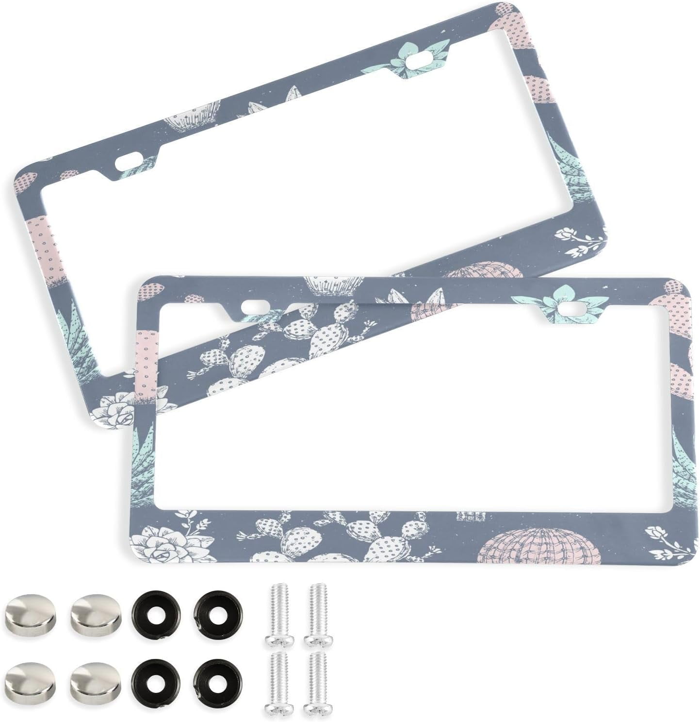 GZHJMY Cactus Pattern License Plate Frames Set of 2, Universal Aluminum ...