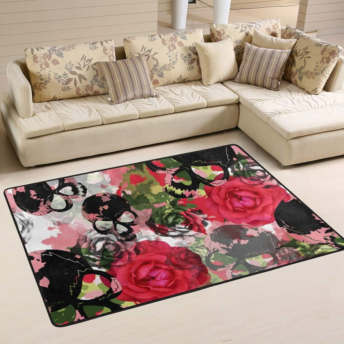 GZHJMY Camo with Flowers Skulls Camouflage Area Rug 2x3 Soft Rugs ...