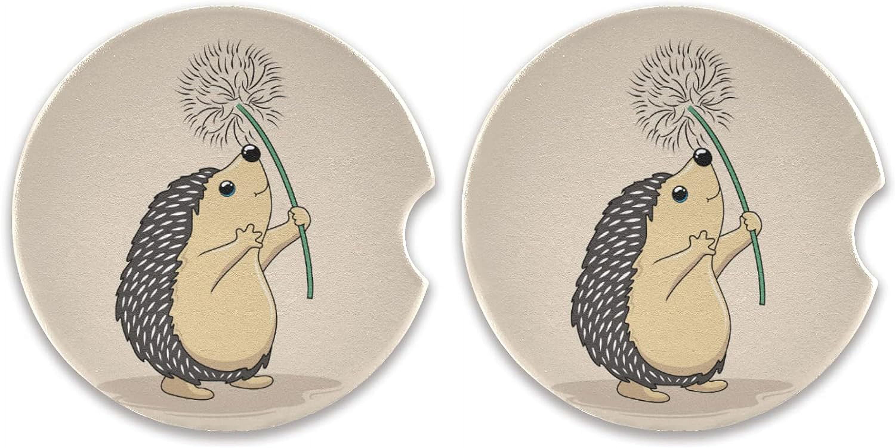GZHJMY Car Coasters 2 Pack, 2.5inch Hedgehog Animal Absorbent Ceramic ...