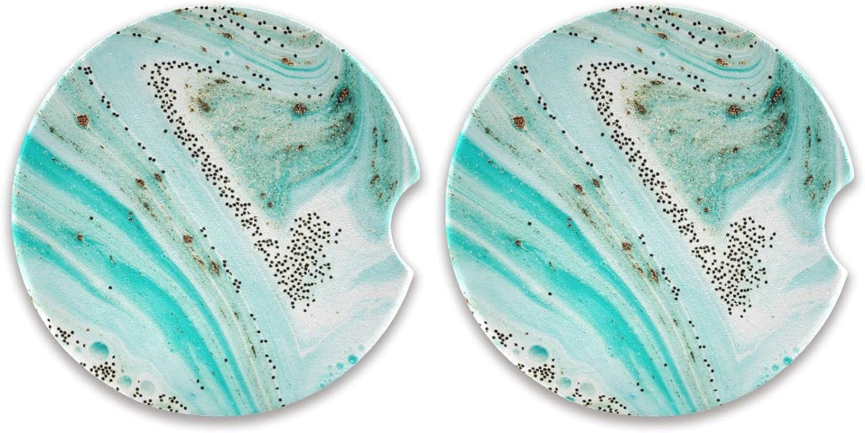 GZHJMY Car Coasters 2 Pcs Blue Abstract Ocean Art Ceramic Drink Coaster ...