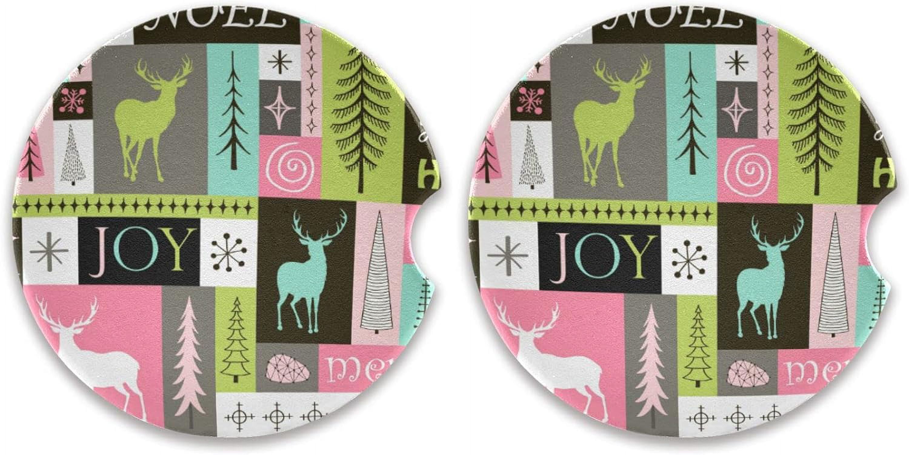 GZHJMY Car Coasters 2 Pcs Christmas Joy Deer Ceramic Drink Coaster for ...