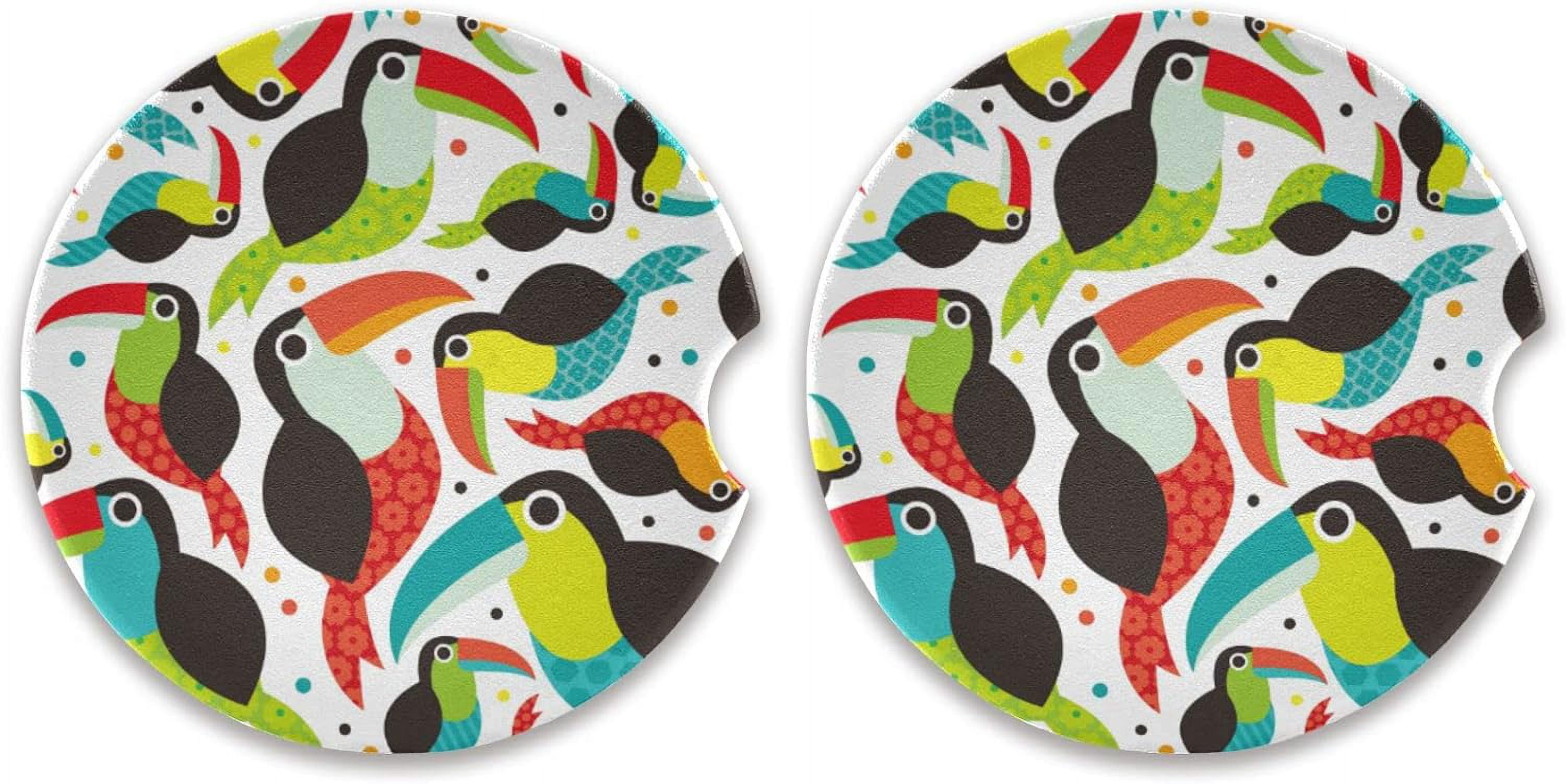 GZHJMY Car Coasters 2 Pcs Colorful Birds Jungle Animals Ceramic Drink ...
