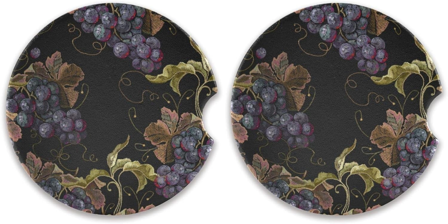 GZHJMY Car Coasters 2 Pcs Grapes Pattern Fruits Harvest Ceramic Drink ...