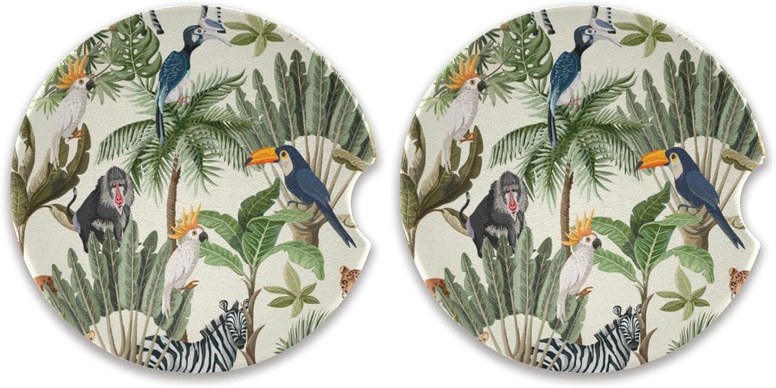 GZHJMY Car Coasters 2 Pcs Jungle Animal Bird Monkey Zebra Ceramic Drink ...