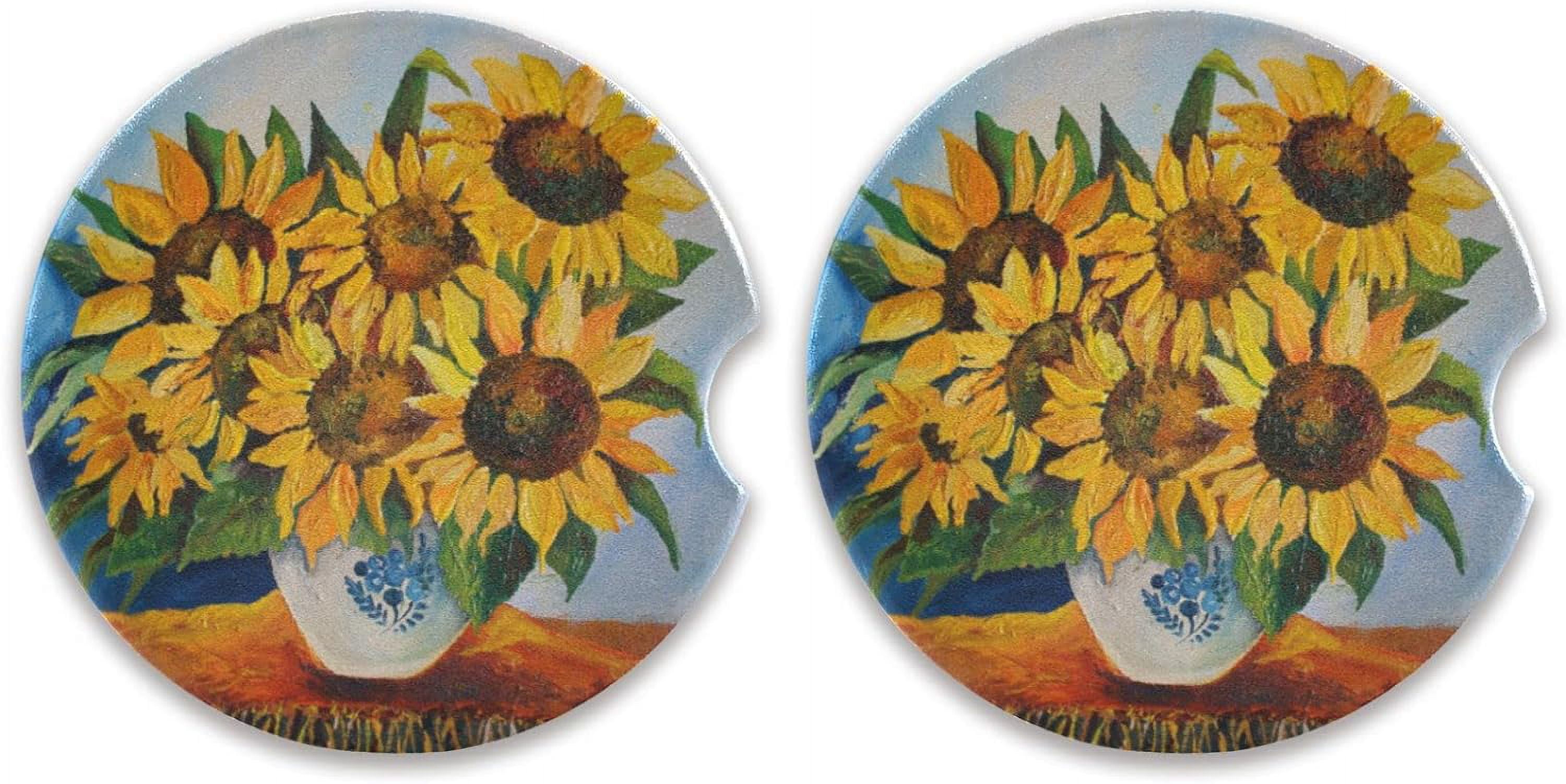 GZHJMY Car Coasters 2 Pcs Sunflowers Oil Painting Ceramic Drink Coaster ...