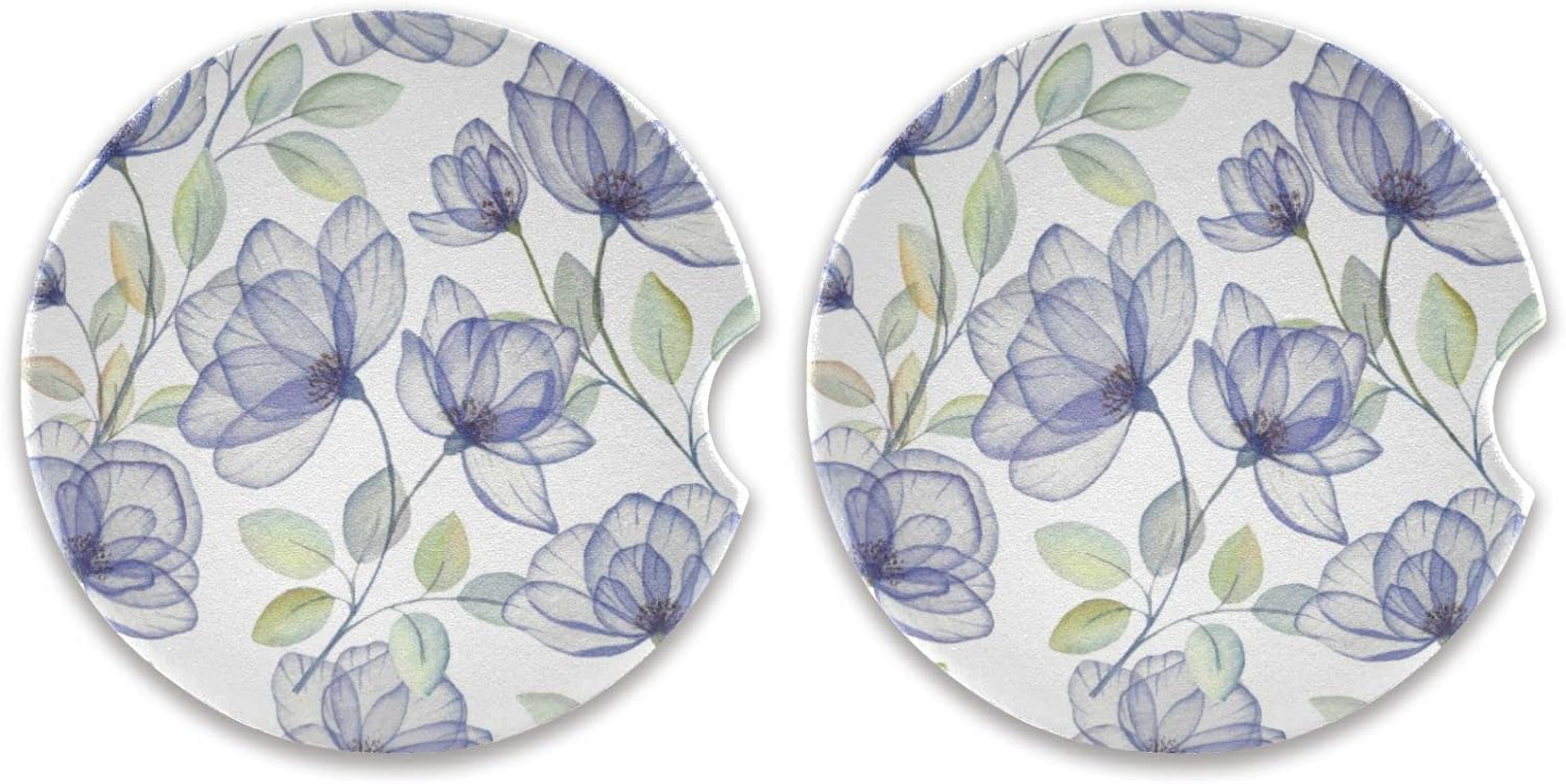 GZHJMY Car Coasters 2 Pcs Translucent Flowers Floral Ceramic Drink ...