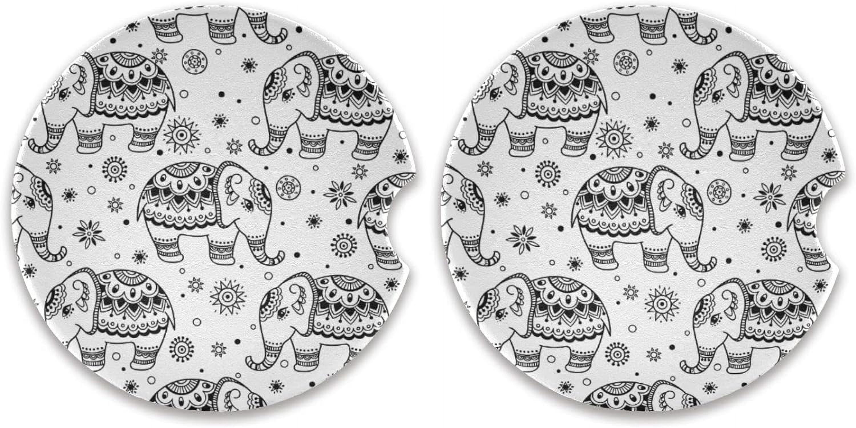 GZHJMY Car Coasters 2 Pcs Tribal Ethnic Vintage Elephant Ceramic Drink ...