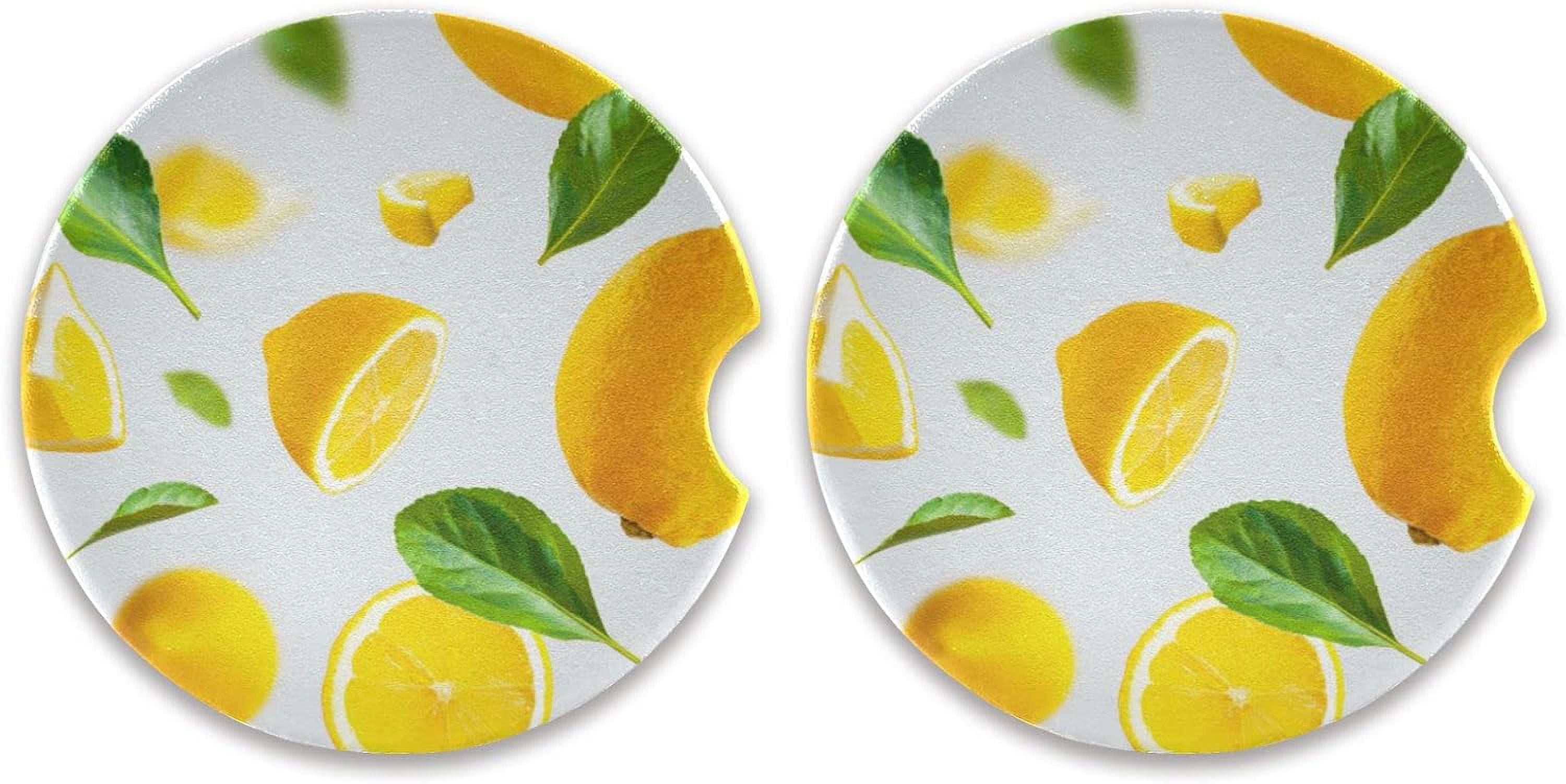 GZHJMY Car Coasters 2 Pcs Yellow Lemons Green Leaves Ceramic Drink ...