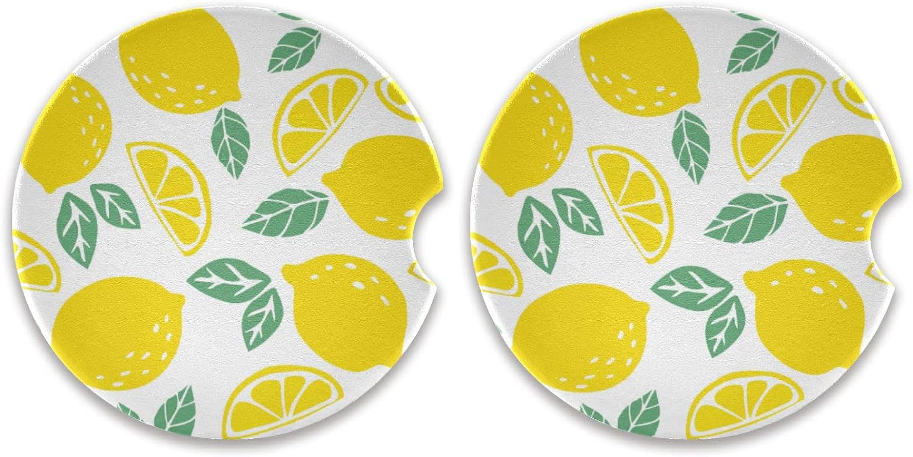 GZHJMY Car Coasters 2 Pcs Yellow Lemons and Green Leaves Ceramic Drink ...