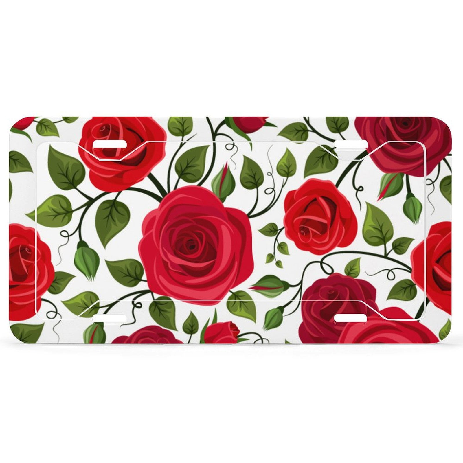 GZHJMY Car License Plate Cover and Frame, Pattern Red Roses Aluminum ...