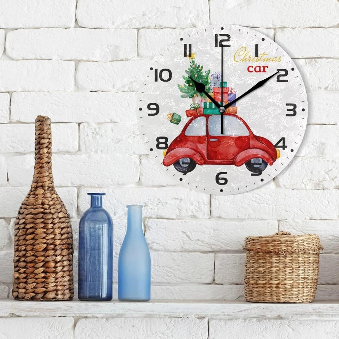 GZHJMY Car Wall Clock, 10" Silent Non Ticking Round Clock, Oil Painting ...