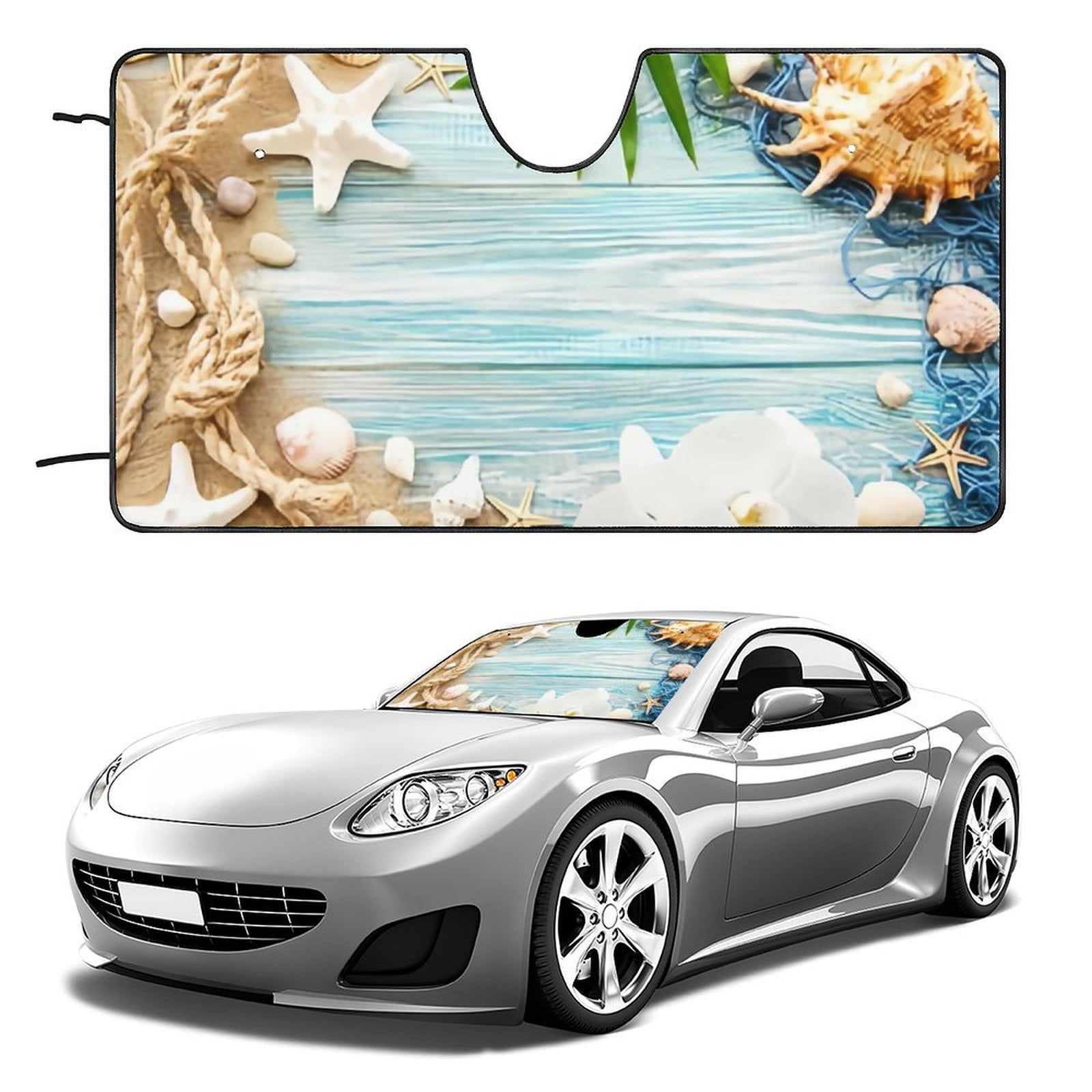 GZHJMY Car Windshield Sun Shade Blocks Max UV Rays, Seashells Sand Sea ...