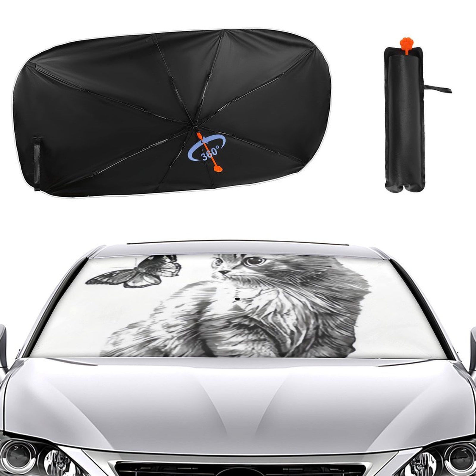 GZHJMY Car Windshield Sun Shade Umbrella with 360° Rotating Shaft, Cute ...