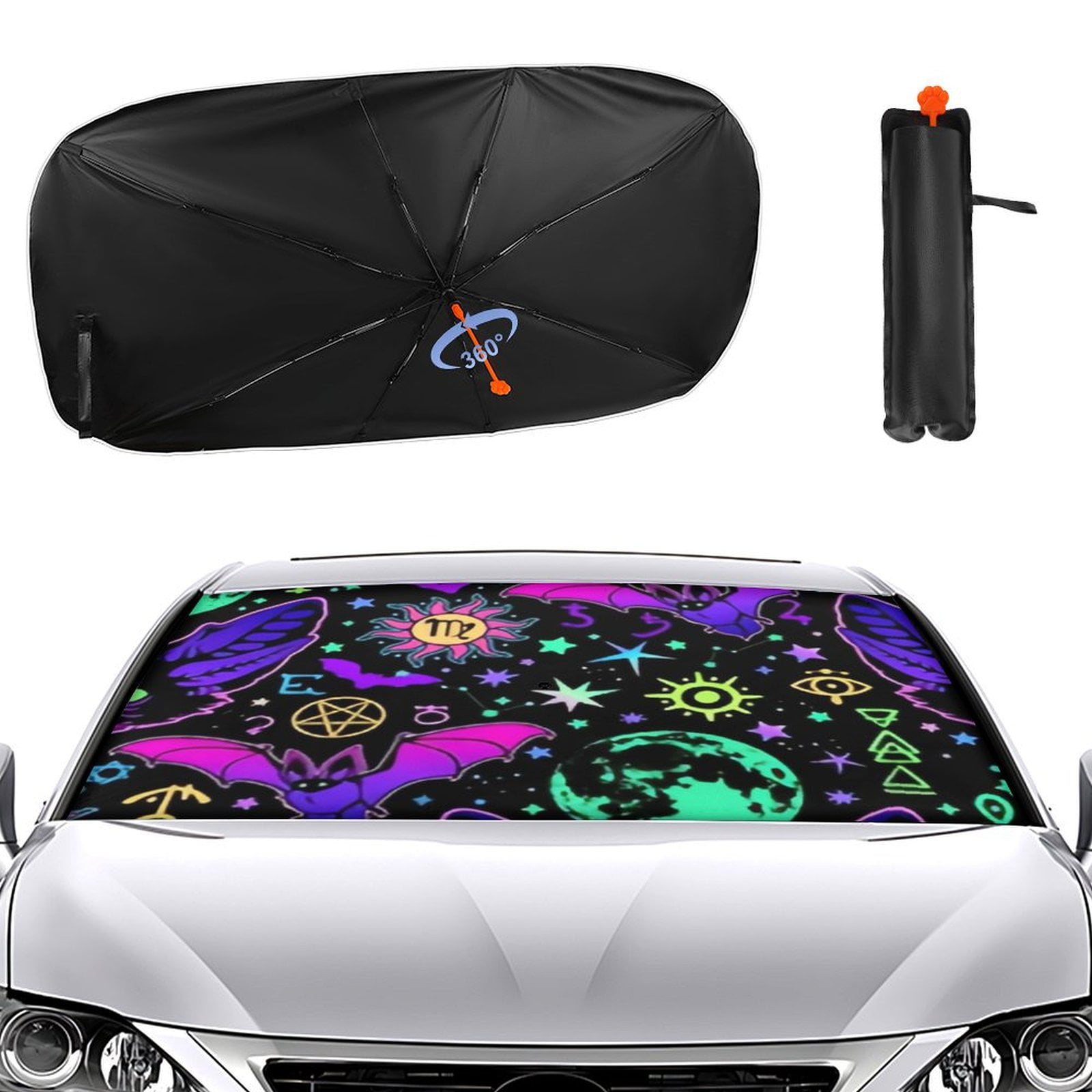 GZHJMY Car Windshield Sun Shade Umbrella with 360° Rotating Shaft, Mystical Animals and Magical ...