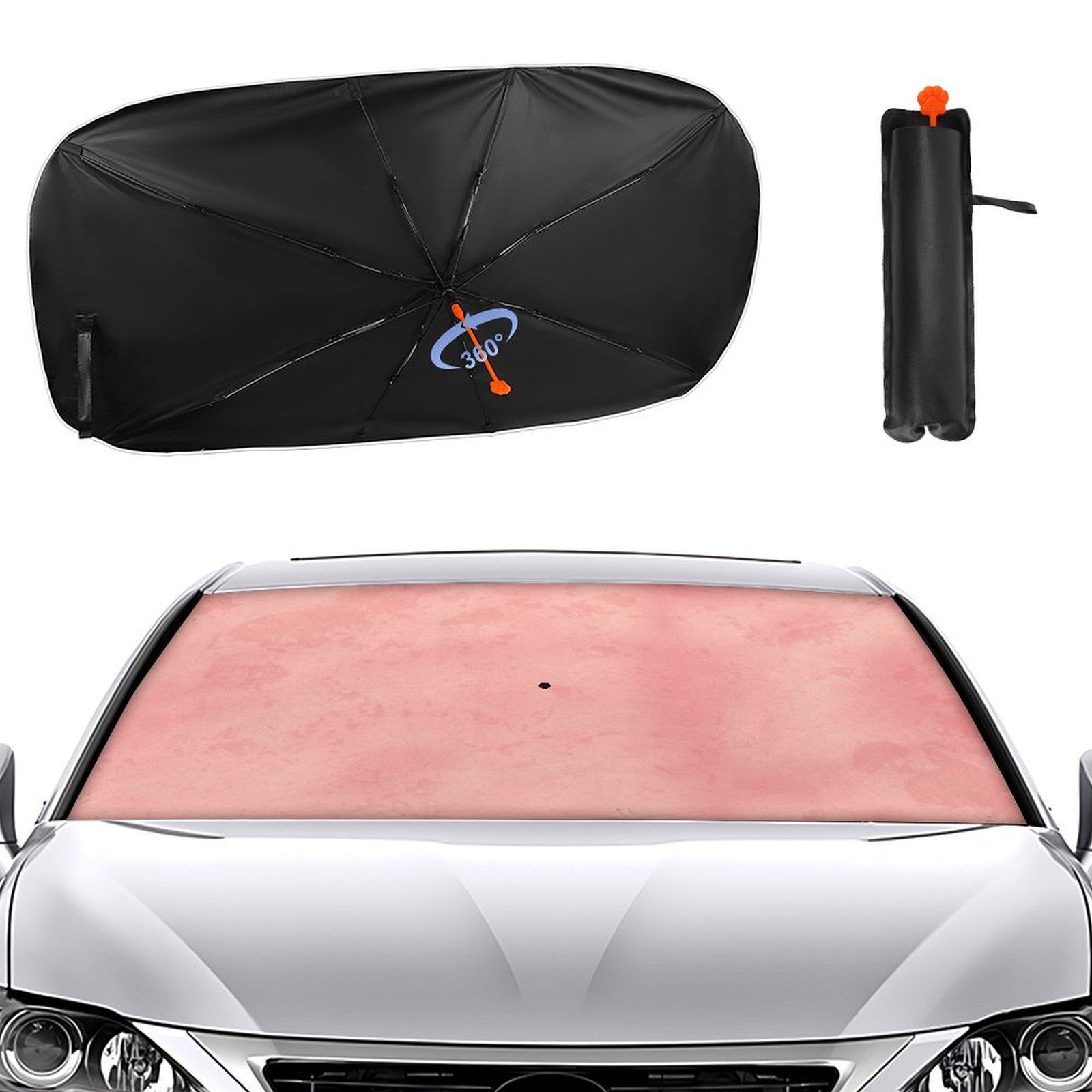 GZHJMY Car Windshield Sun Shade Umbrella with 360° Rotating Shaft, Red ...